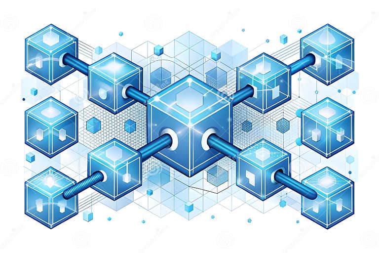 Flat AI Driven Blockchain Elements Concept As Abstract Elements Representing Blockchain ...