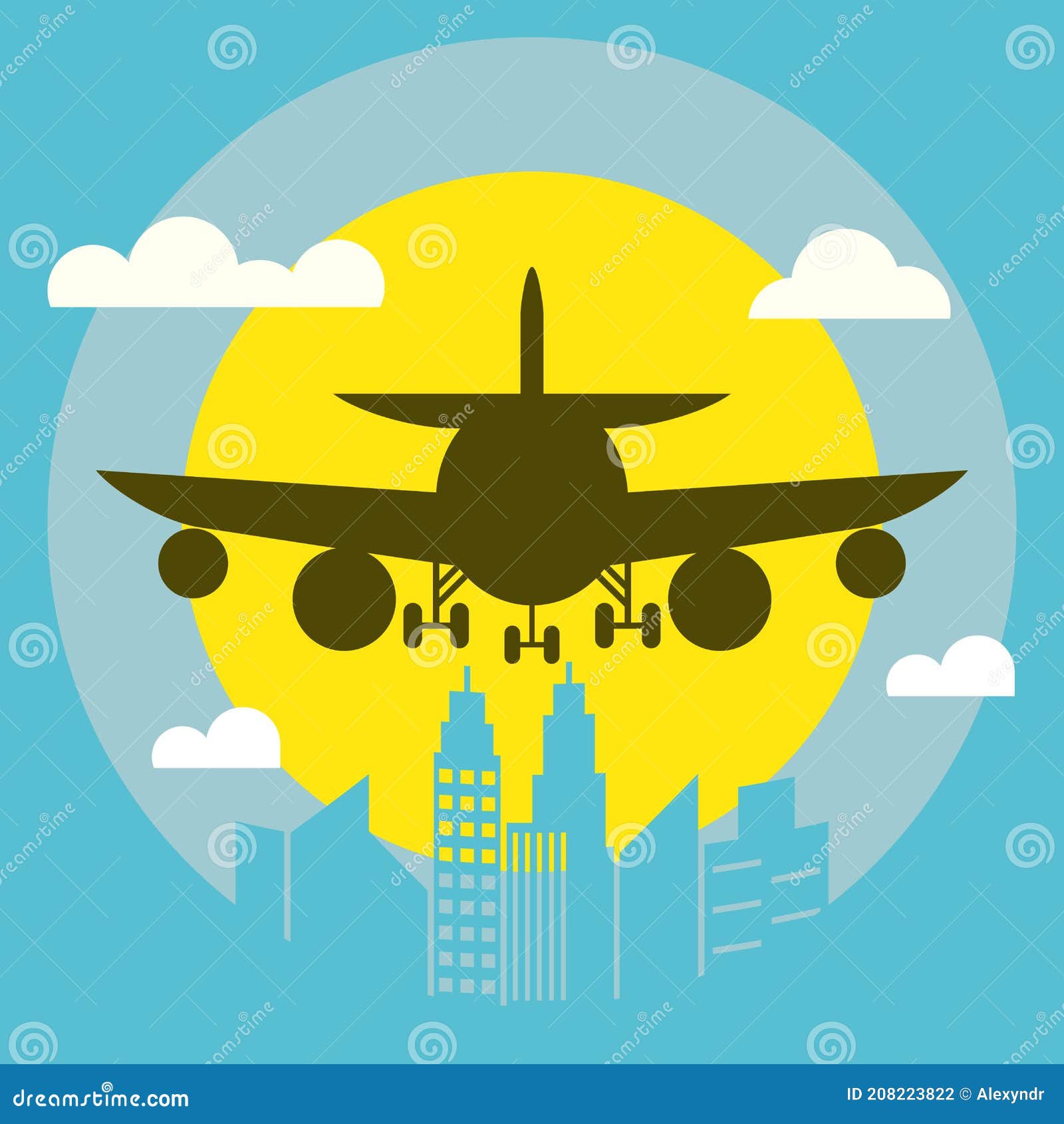 Flat Airplane Illustration, View of a Flying Aircraft Stock Vector ...