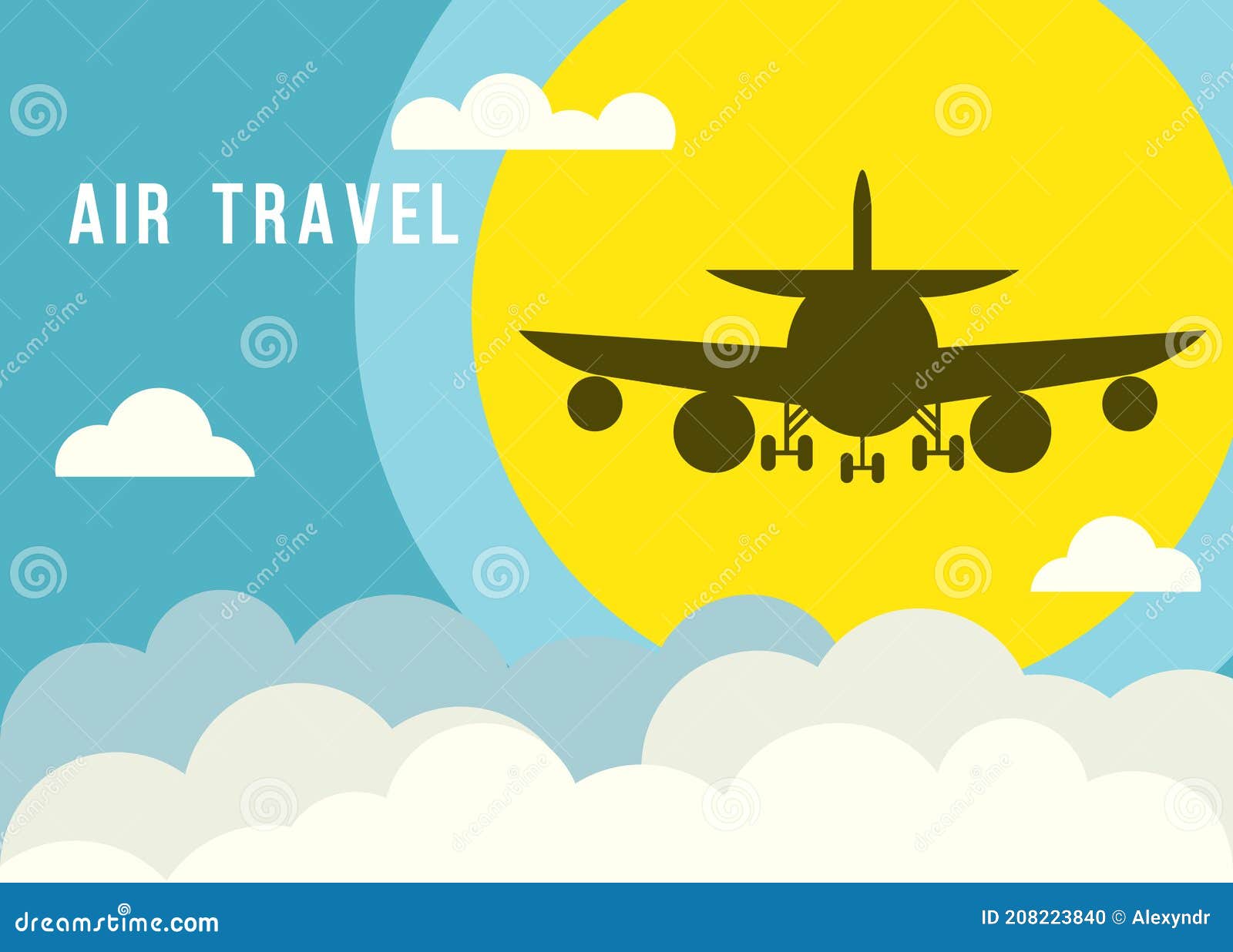 Flat Airplane Illustration, View of a Flying Aircraft Stock Vector ...
