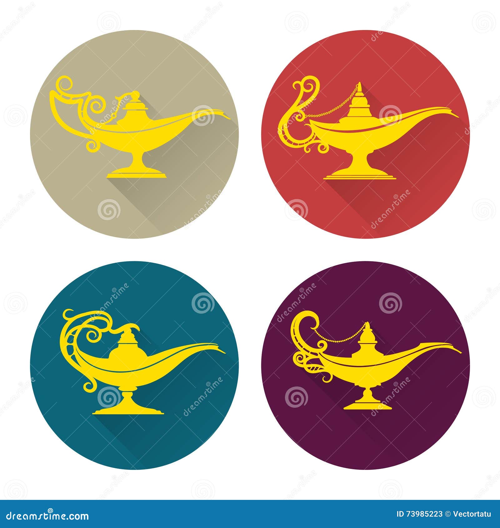 Flat Aladdin Lamp Icons Set Stock Vector - Illustration of isolated ...