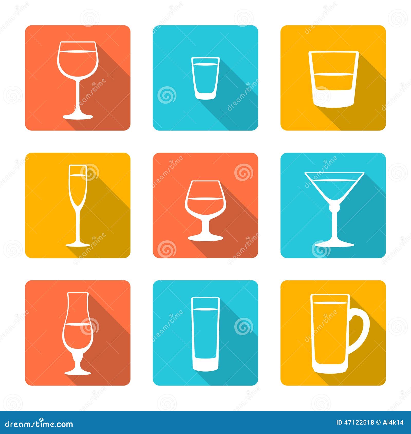 Flat alcohol glasses icons stock vector. Illustration of design - 47122518