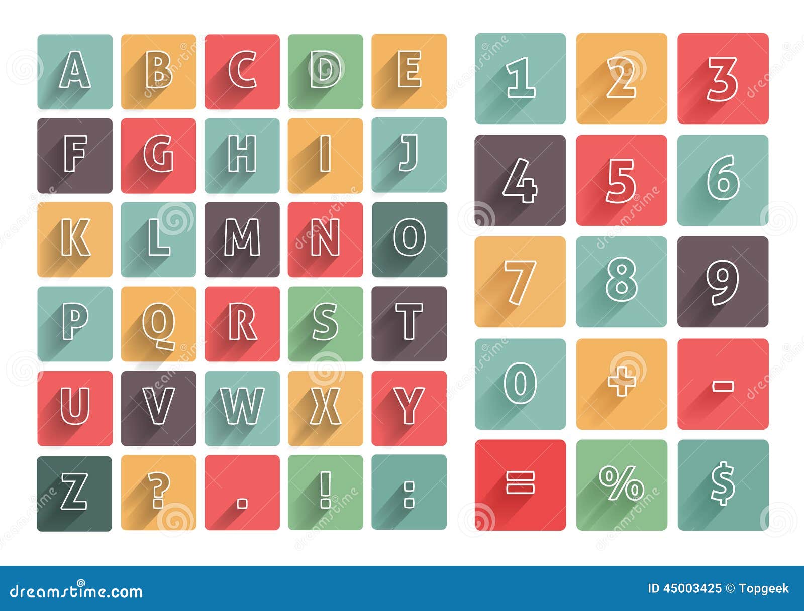 Flat Alphabet a-Z Icons Set with Long Shadow Stock Vector ...