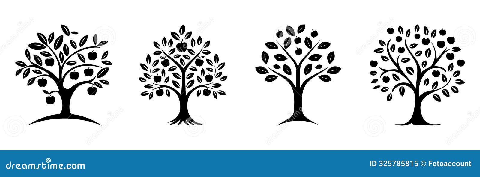 Flat Apple Tree Logo Icons Set - Different Vector Illustrations ...