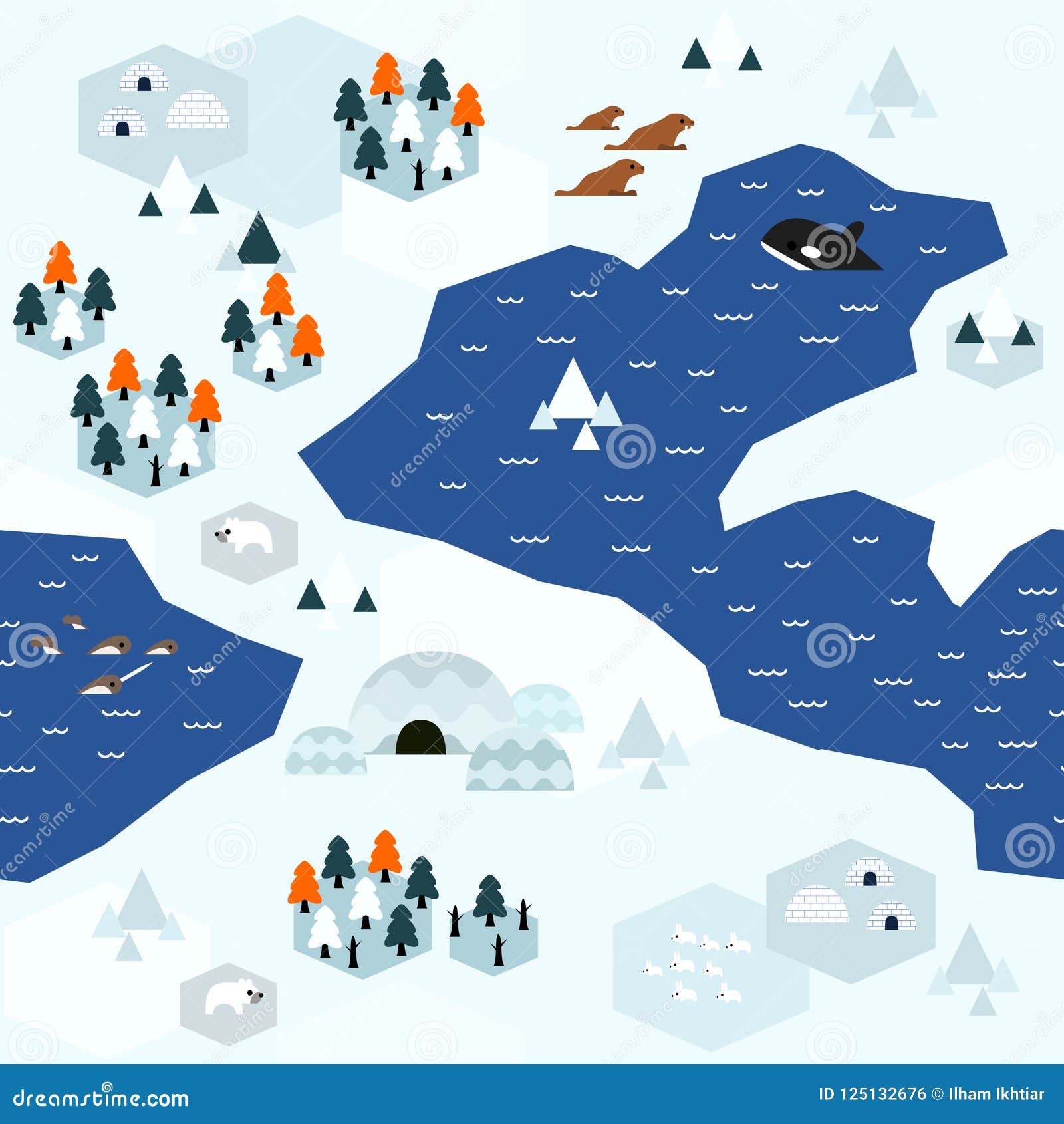 Flat Arctic Map Pattern Variant C Stock Vector - Illustration of winter ...