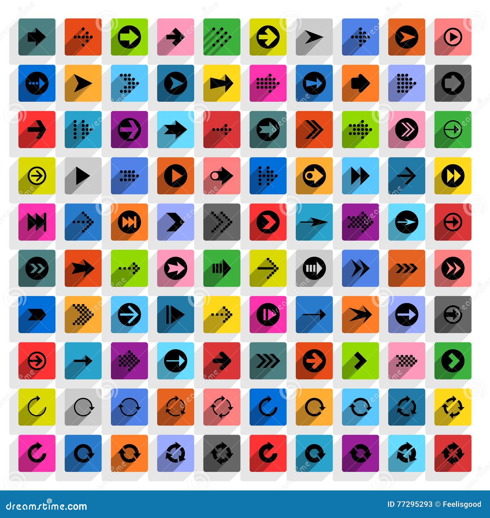 Flat Arrow Icon Square Web Button Stock Vector - Illustration of play ...