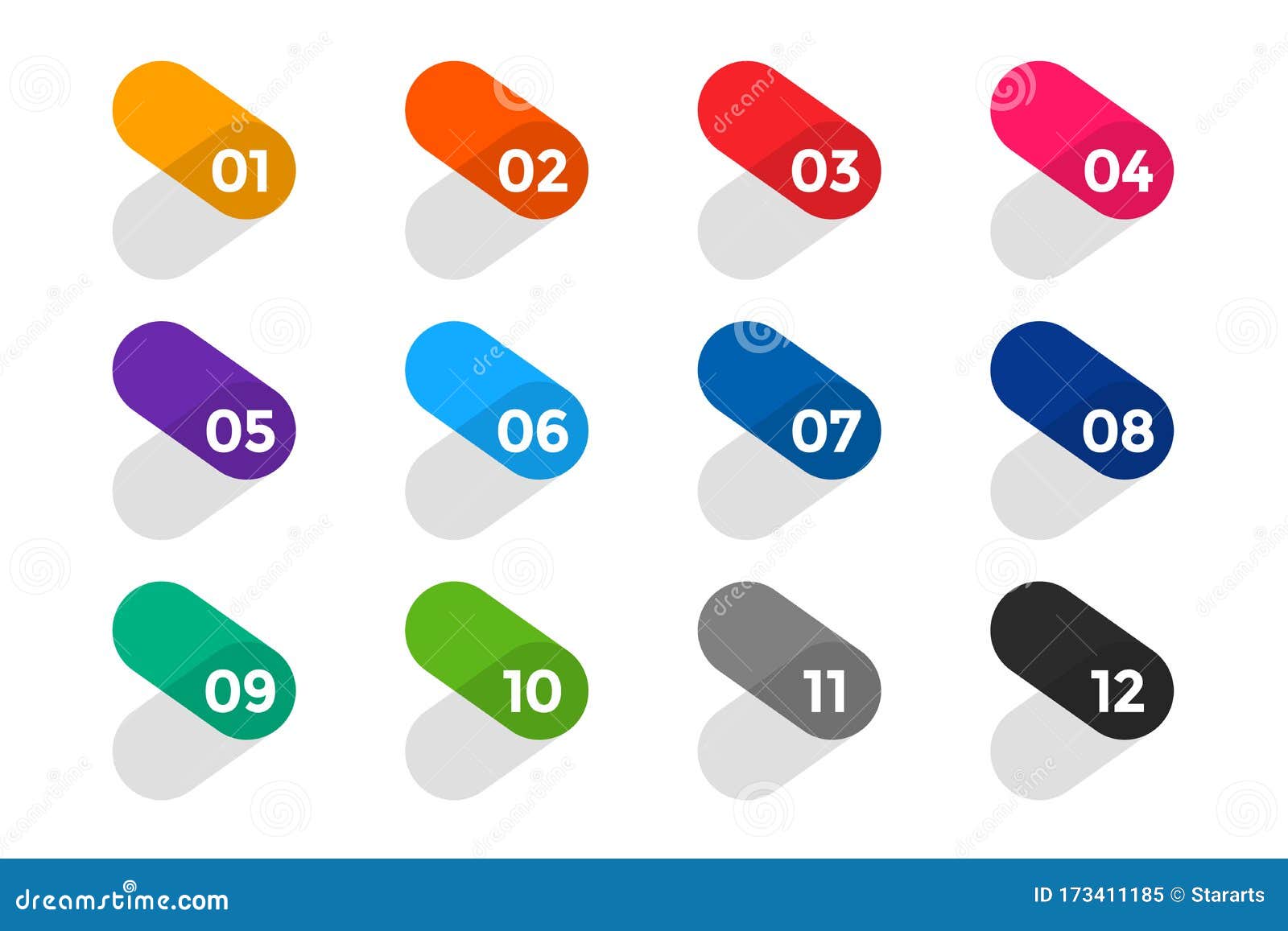 Flat Arrow Style Bullet Points Numbers Set Stock Vector - Illustration ...