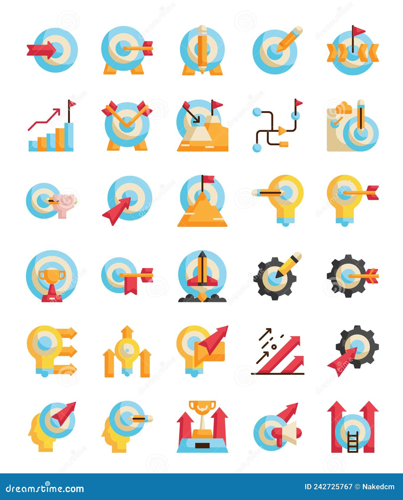 Flat Arrow Target Success Icons Pack Stock Vector - Illustration of ...