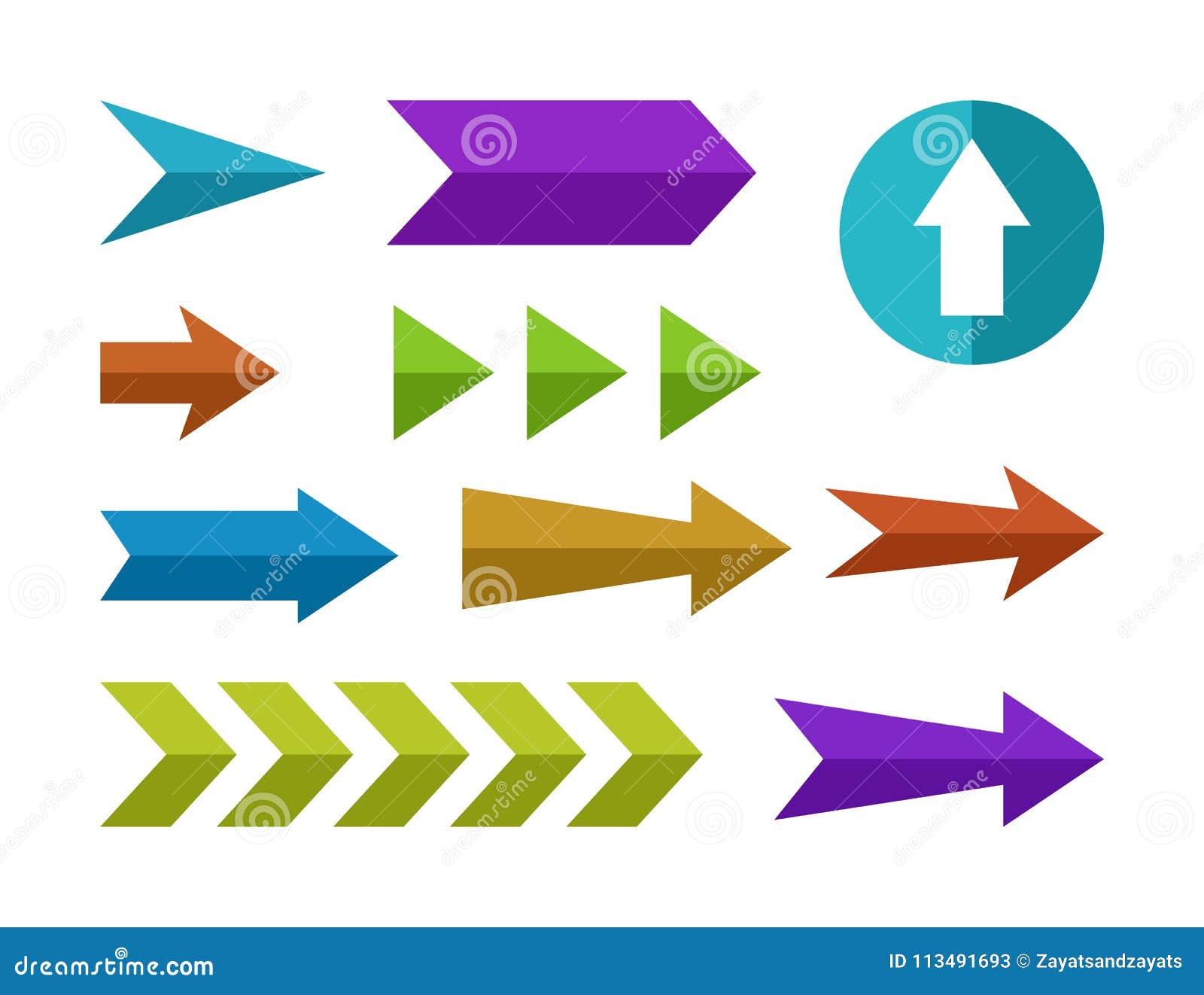 Flat arrows set stock vector. Illustration of sign, direction - 113491693