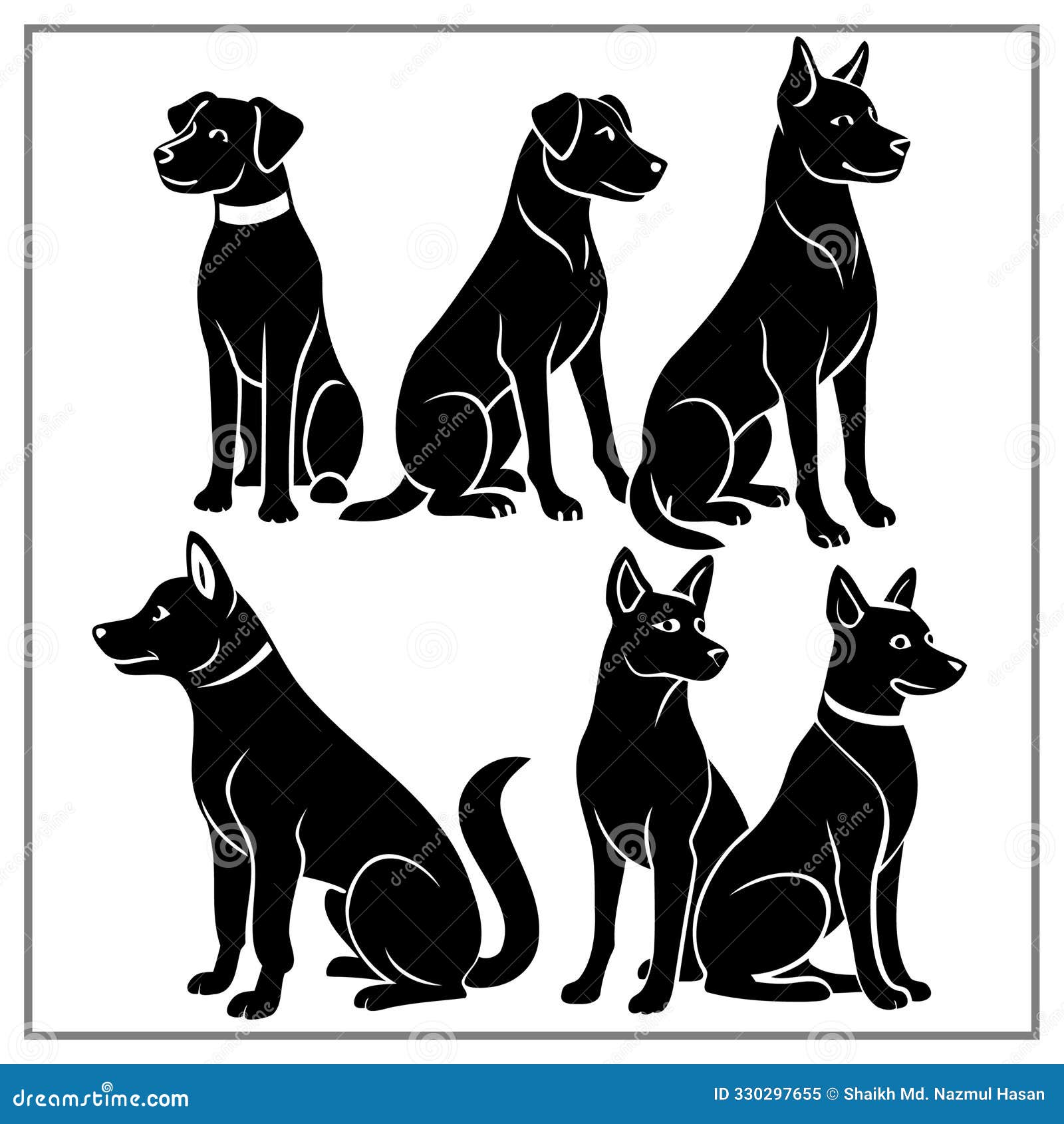 Flat Art of Dog Vector Silhouettes Design and Pet Dog Shape Like Wild ...