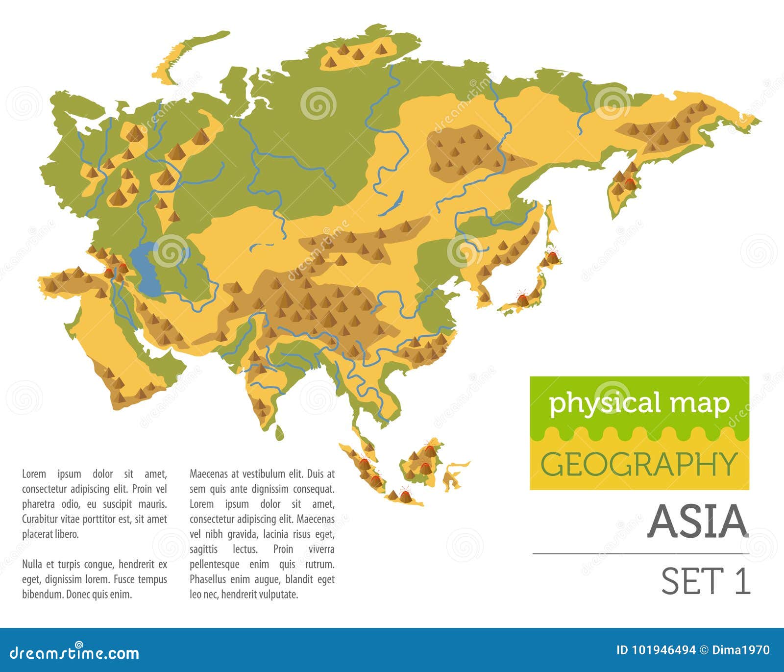 Flat Asia Physical Map Constructor Elements Isolated on White. B Stock ...