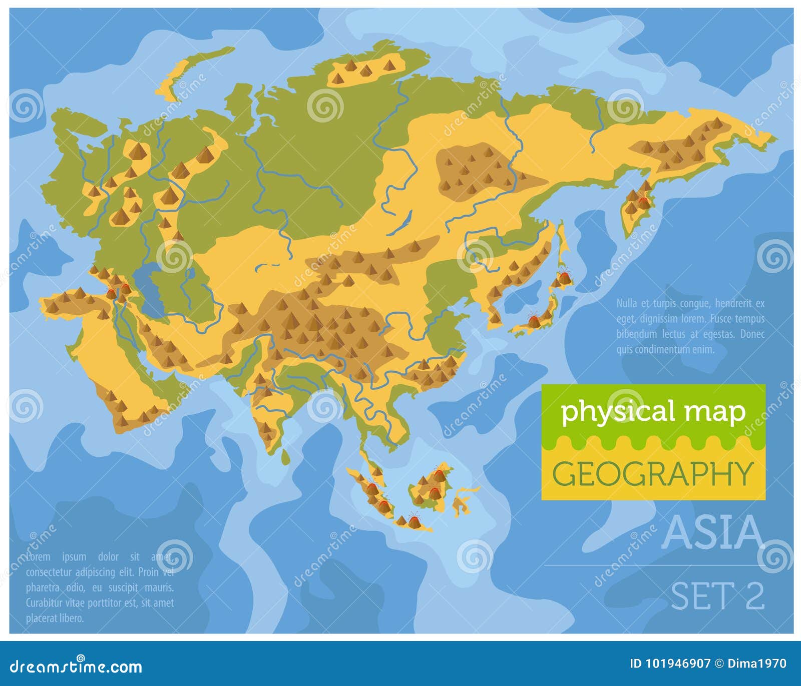 Flat Asia Physical Map Constructor Elements on the Water Surface Stock ...
