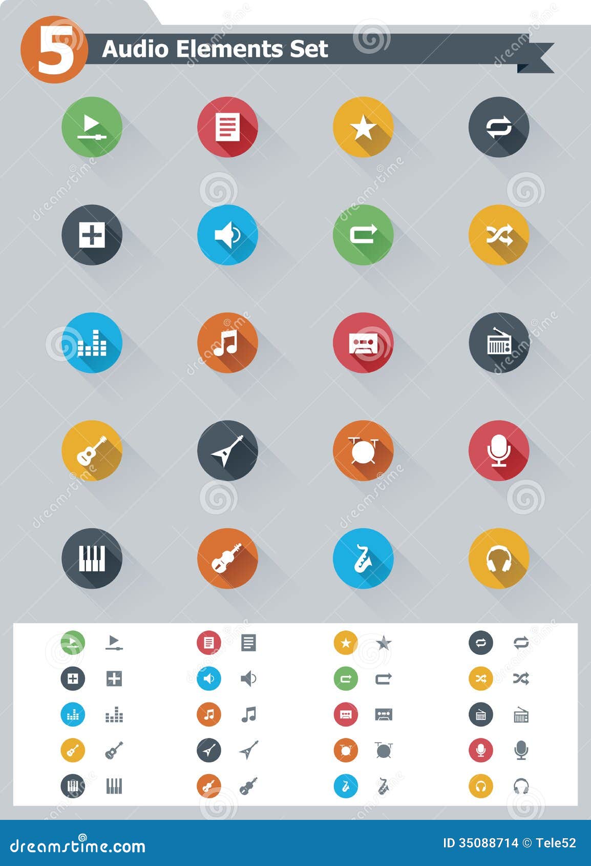 Flat audio icon set stock vector. Illustration of note - 35088714