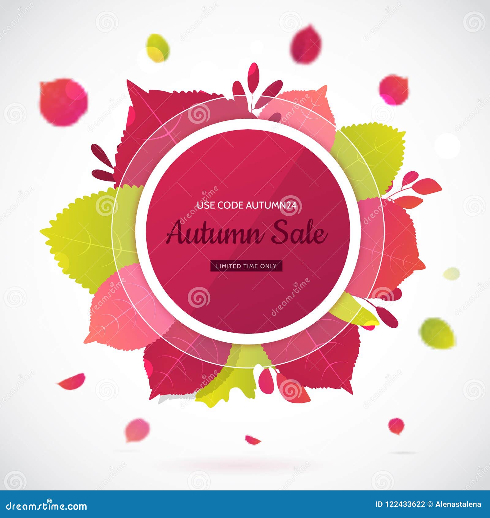 Flat Autumn Leaves Banner with Circle Onwhite Background.Flat Fall ...
