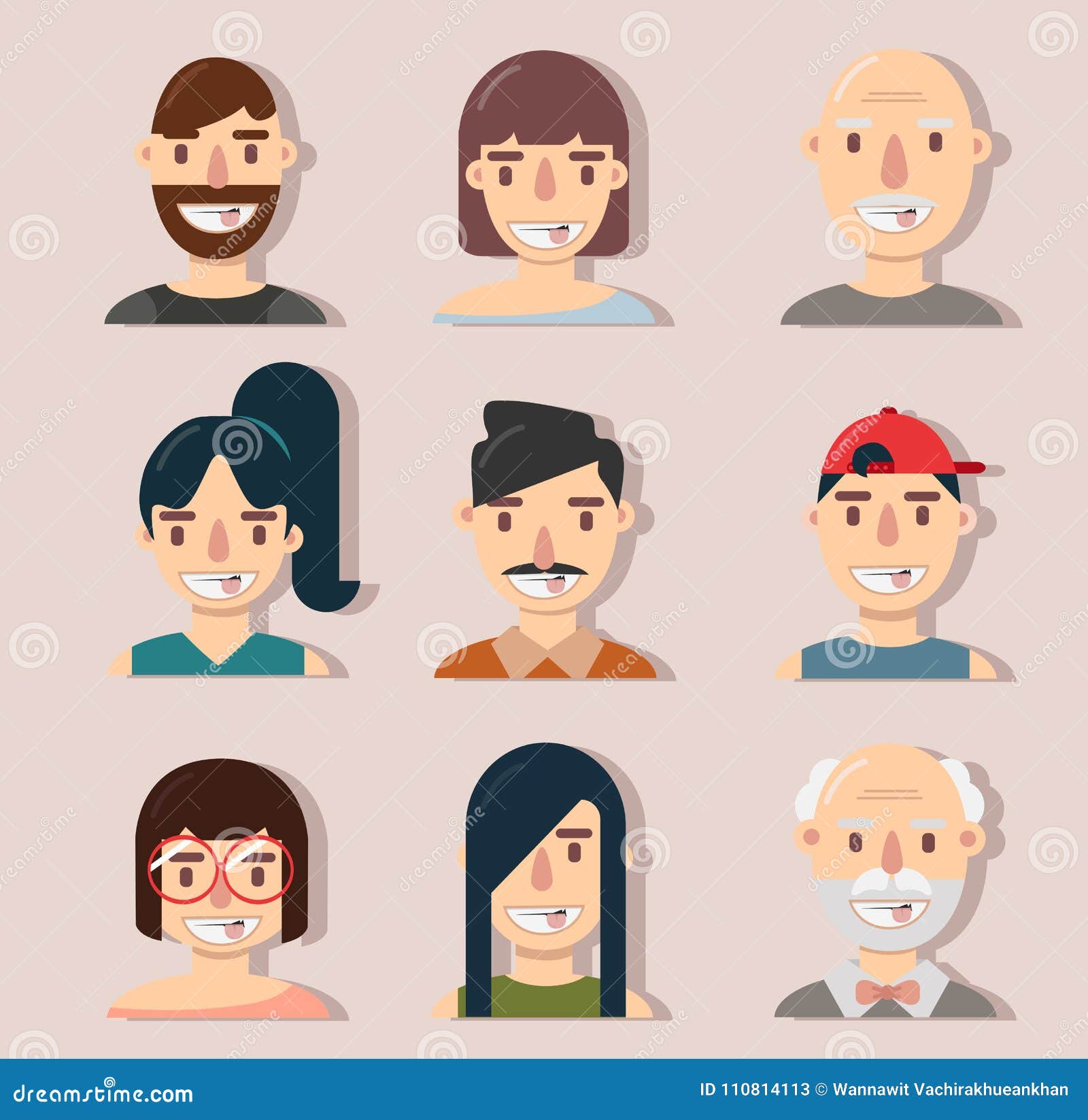 Flat Avatar People Face Collection Stock Vector - Illustration of ...