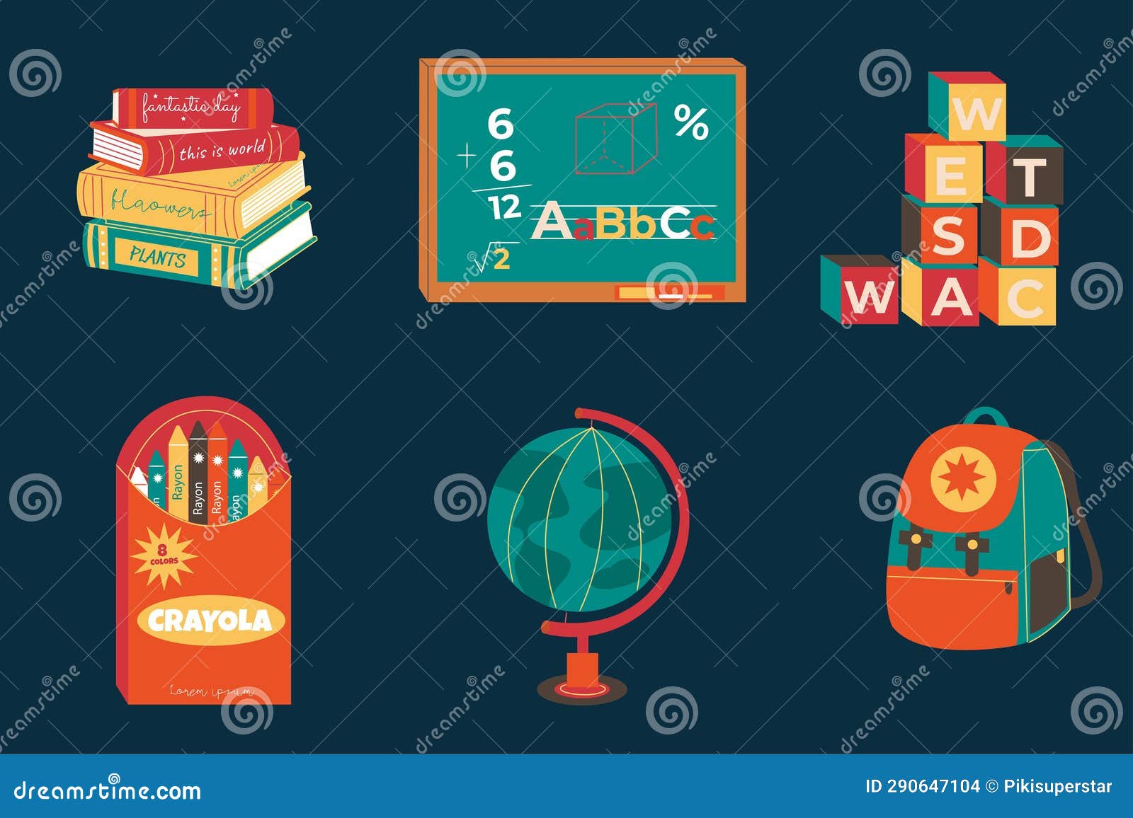 Flat Back School Elements Collection Vector Design Illustration Stock Vector - Illustration of ...