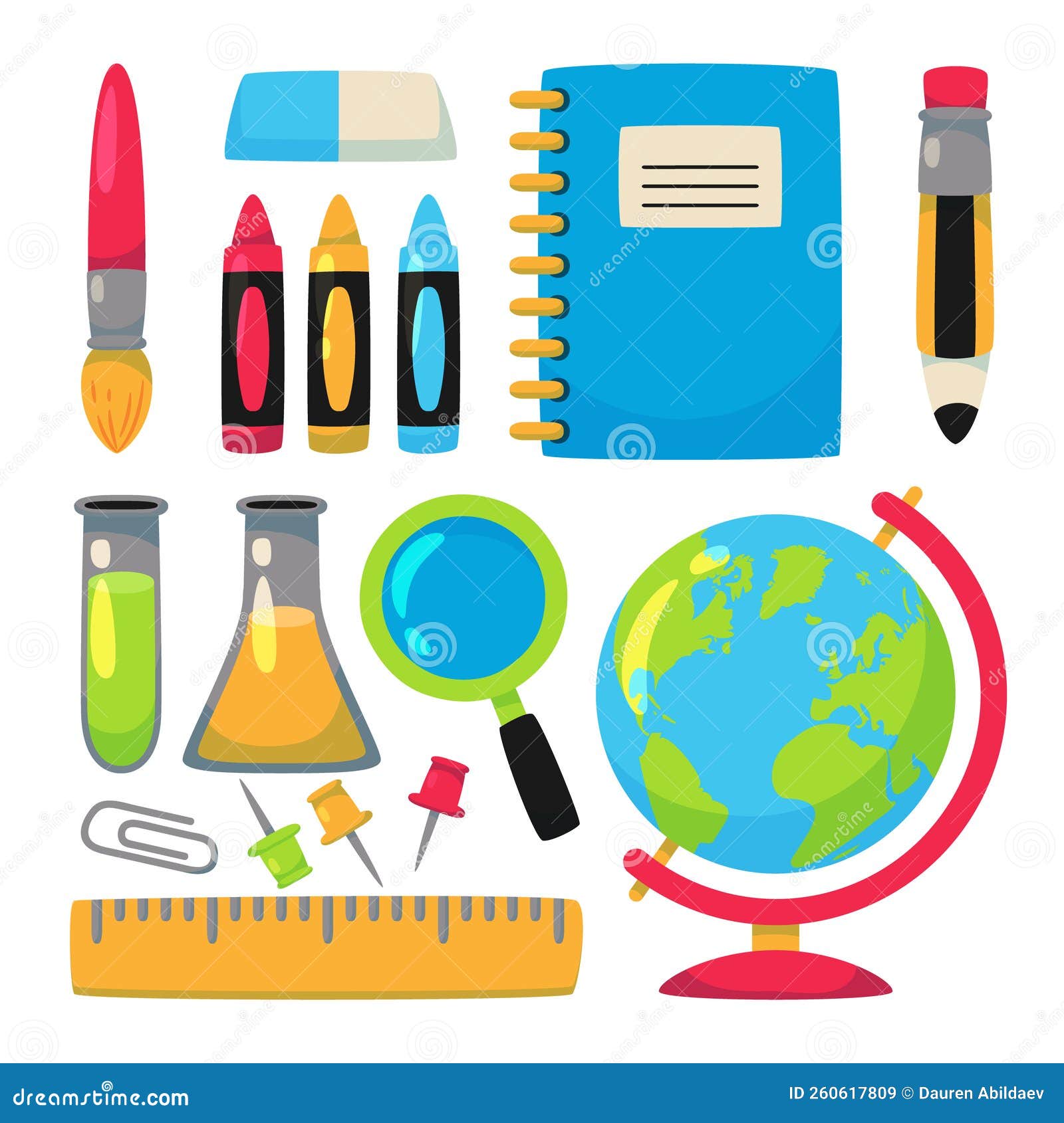 Flat Back School Elements Set Vector Illustration. Stock Vector - Illustration of design, apple ...