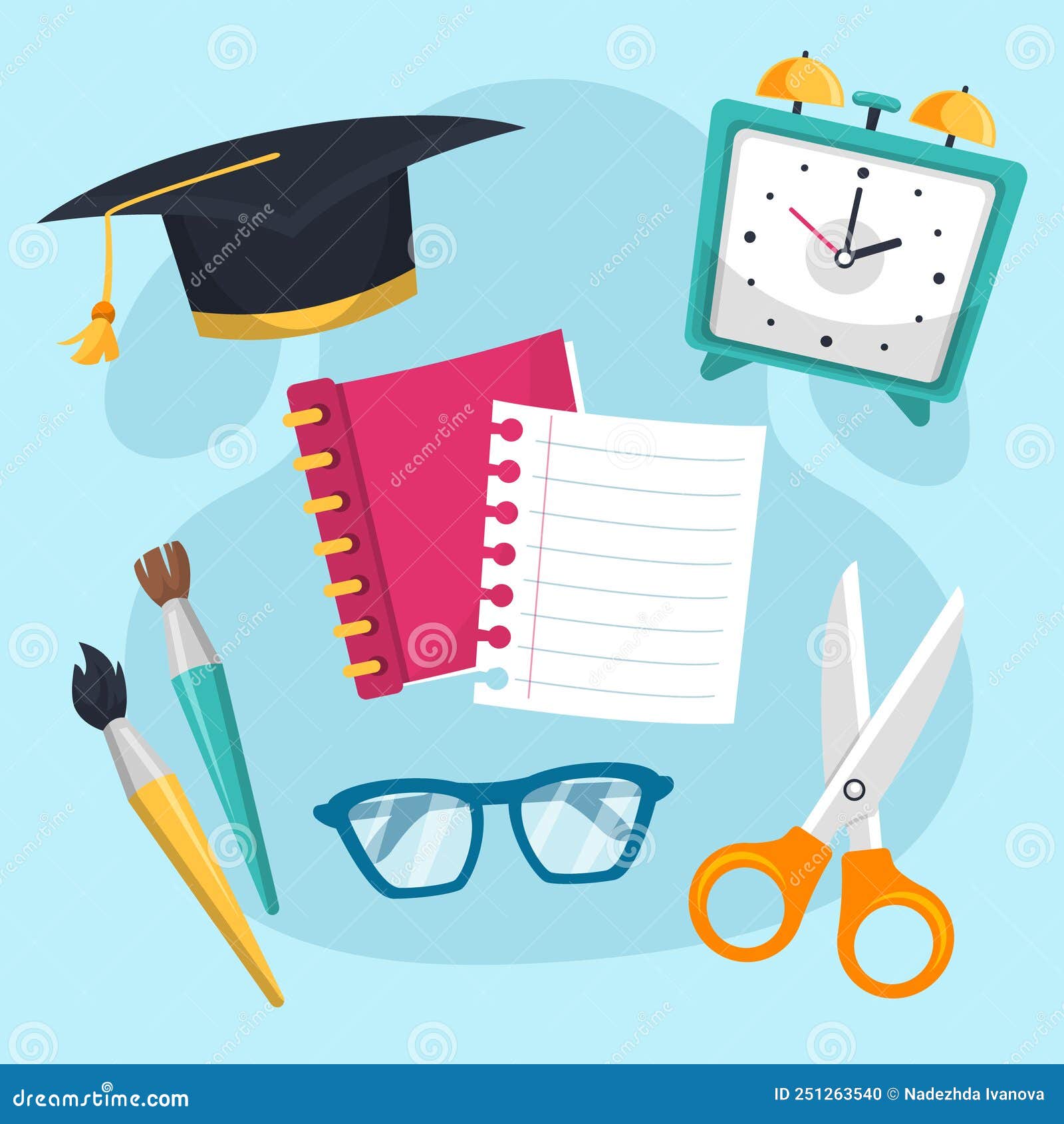 Flat Back To School Elements Set. Stock Vector - Illustration of ...