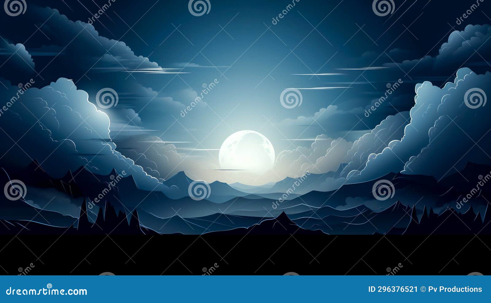 Flat Background Design with Night Sky and Moon. Stock Image - Image of ...