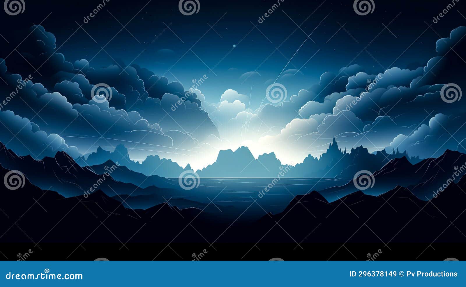 Flat Background Design with Night Sky and Moon. Stock Illustration ...