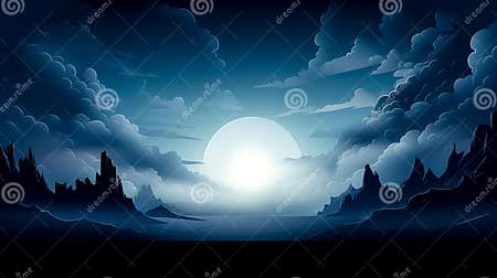 Flat Background Design with Night Sky and Moon. Stock Photo - Image of ...