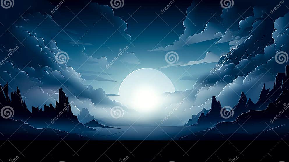 Flat Background Design with Night Sky and Moon. Stock Photo - Image of ...