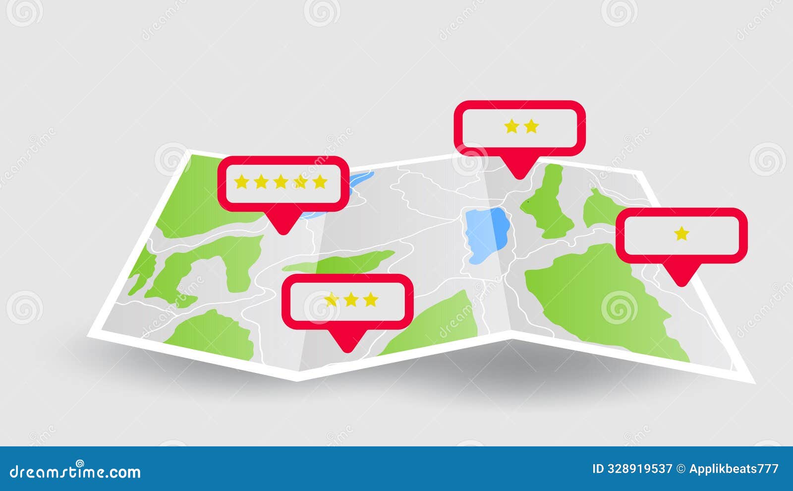 Flat Background of Location Route Map Rating Five Stars Review Stock ...
