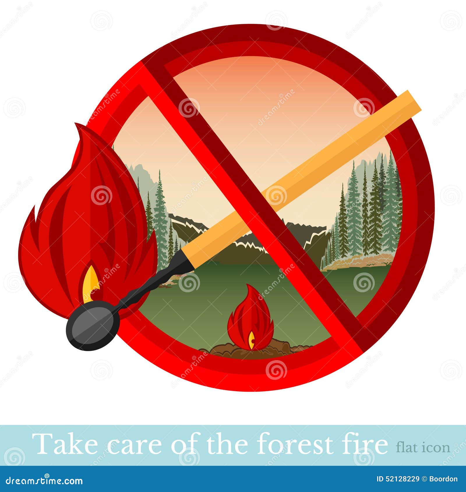 Flat Background No Fire in Forest in Red Round Frame Stock Vector ...
