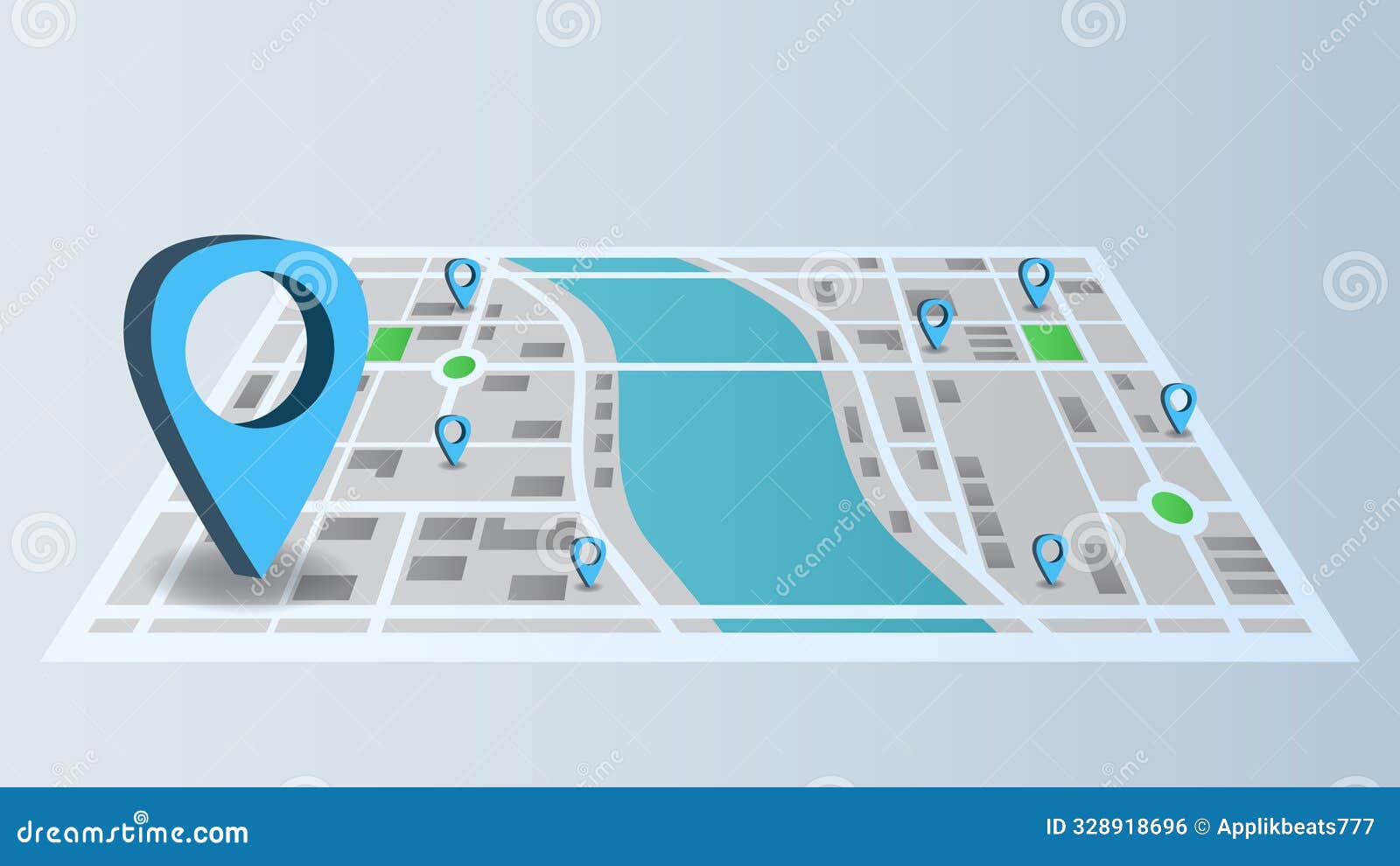 Flat Background of Route Navigation Location City Map with Blue Pin ...