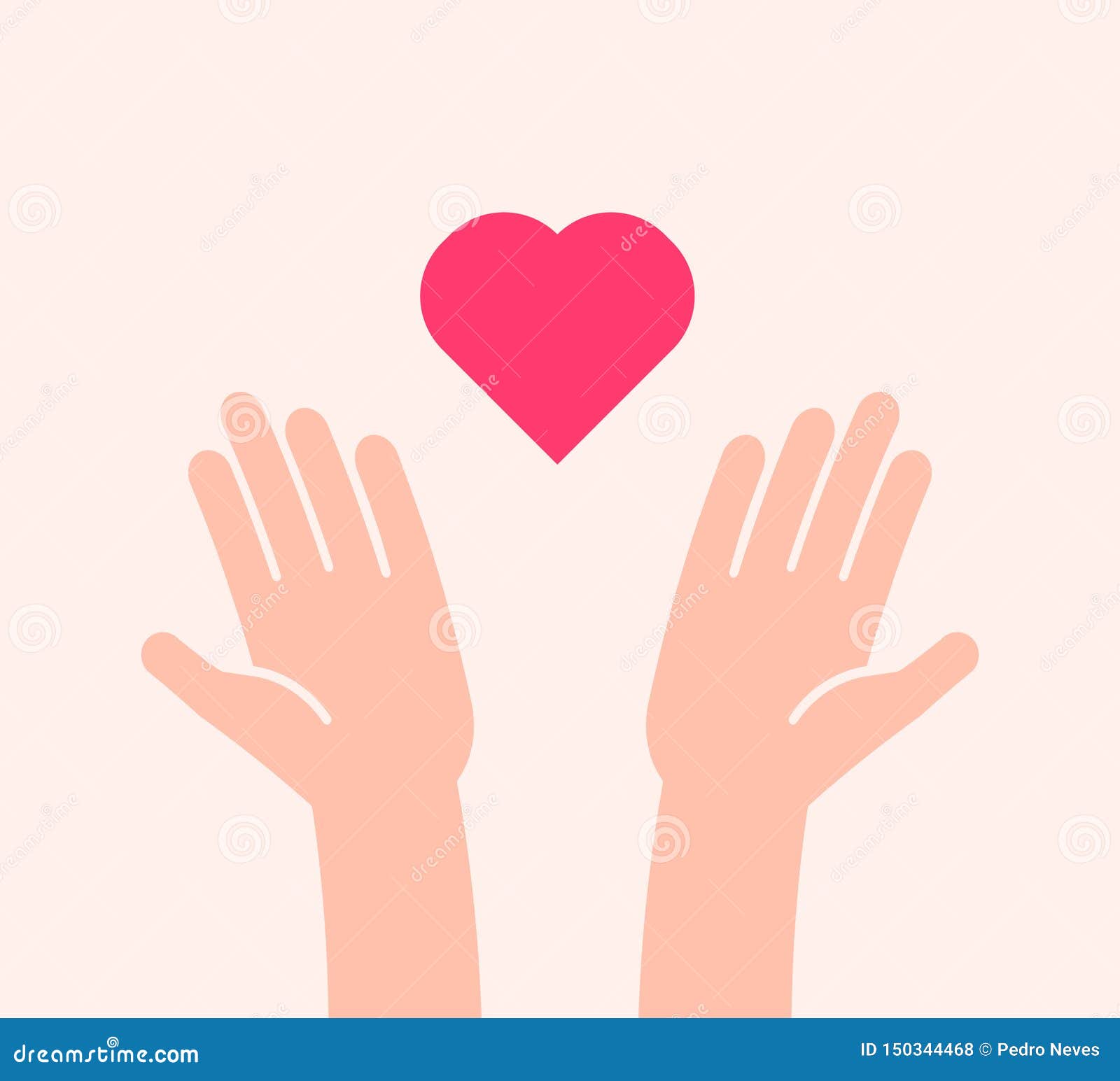 Flat Background With Two Hands Receiving Or Sending Heart Icon. Vector ...