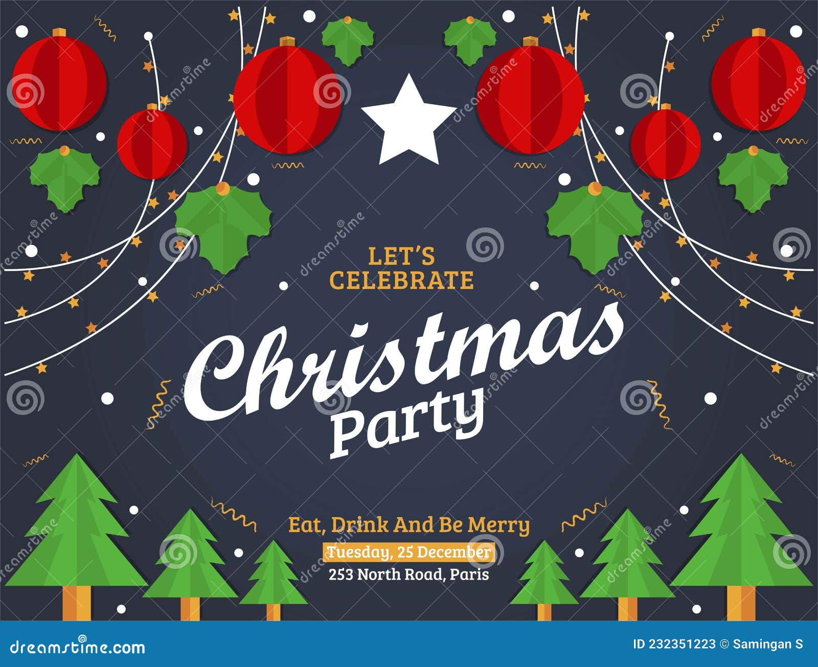 Flat Background Vector Illustration Christmas Party Concept Stock ...