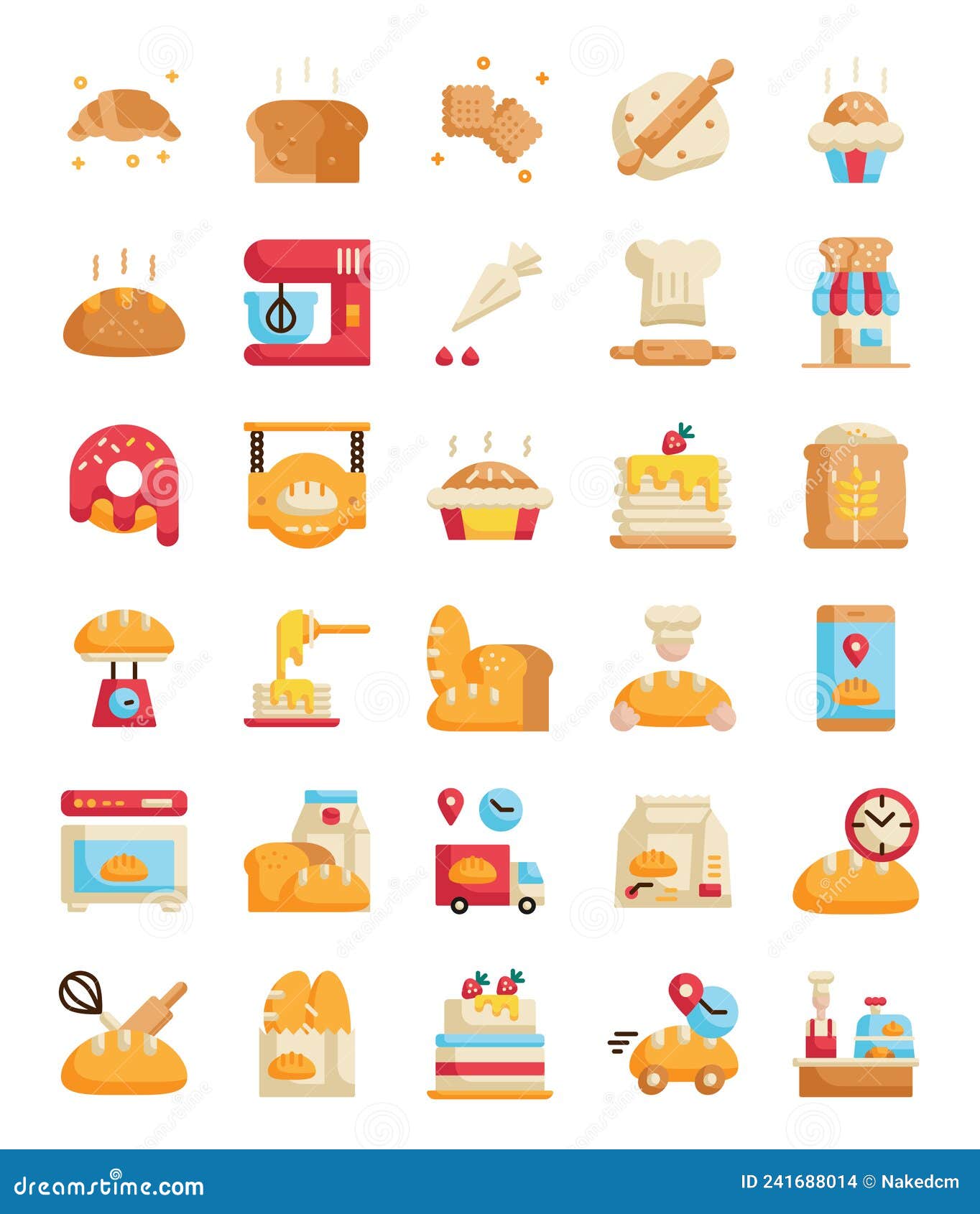 Flat bakery icons set stock vector. Illustration of oven - 241688014