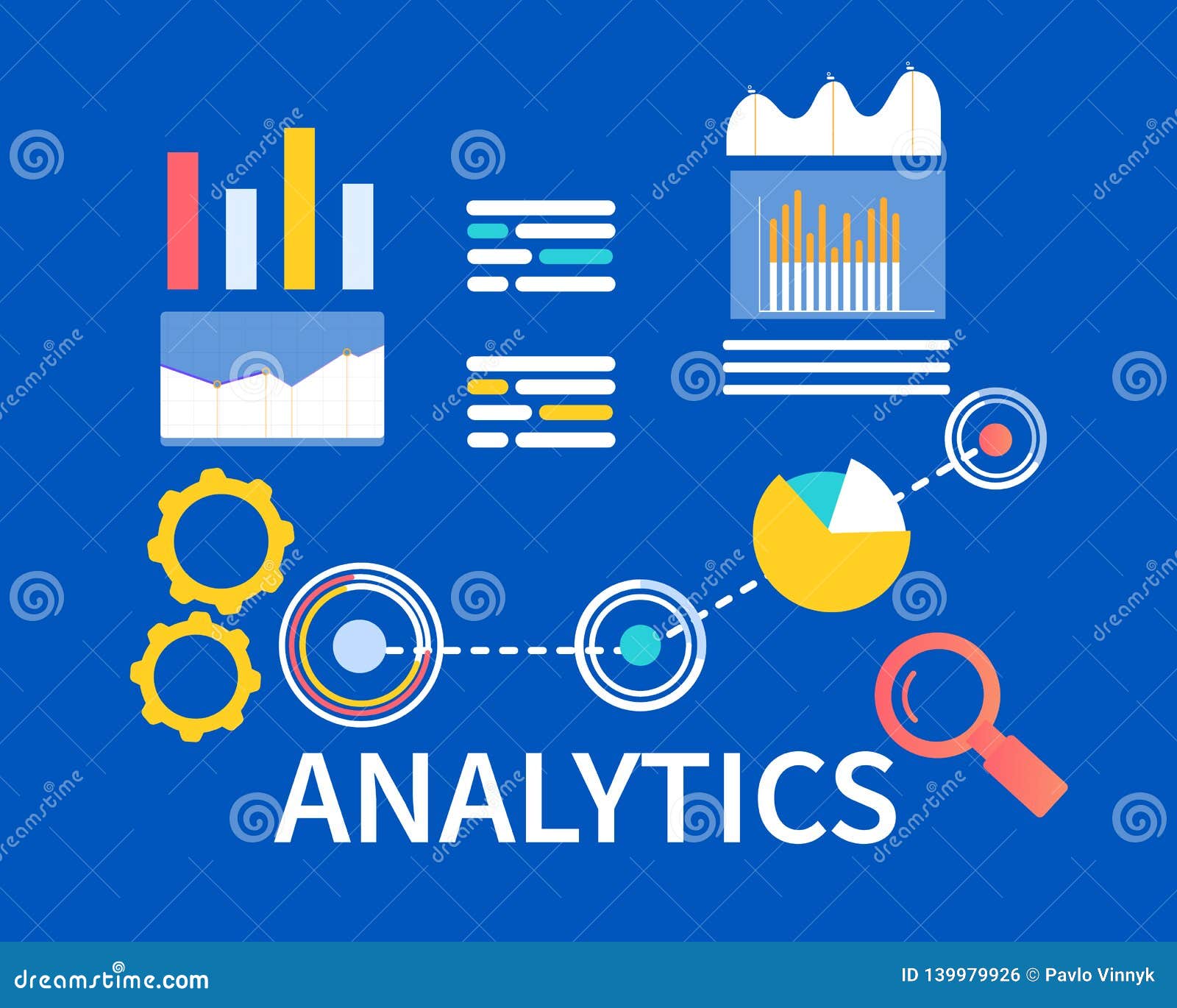 Flat Banner Analytics on Blue Background. Vector Stock Vector ...