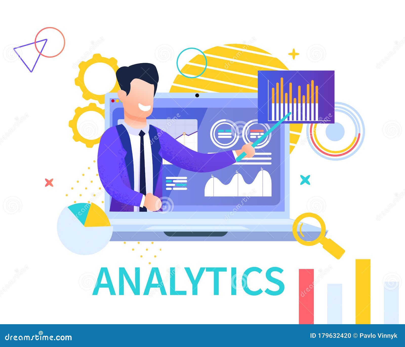 Flat Banner Analytics on White Background. Vector Stock Illustration ...