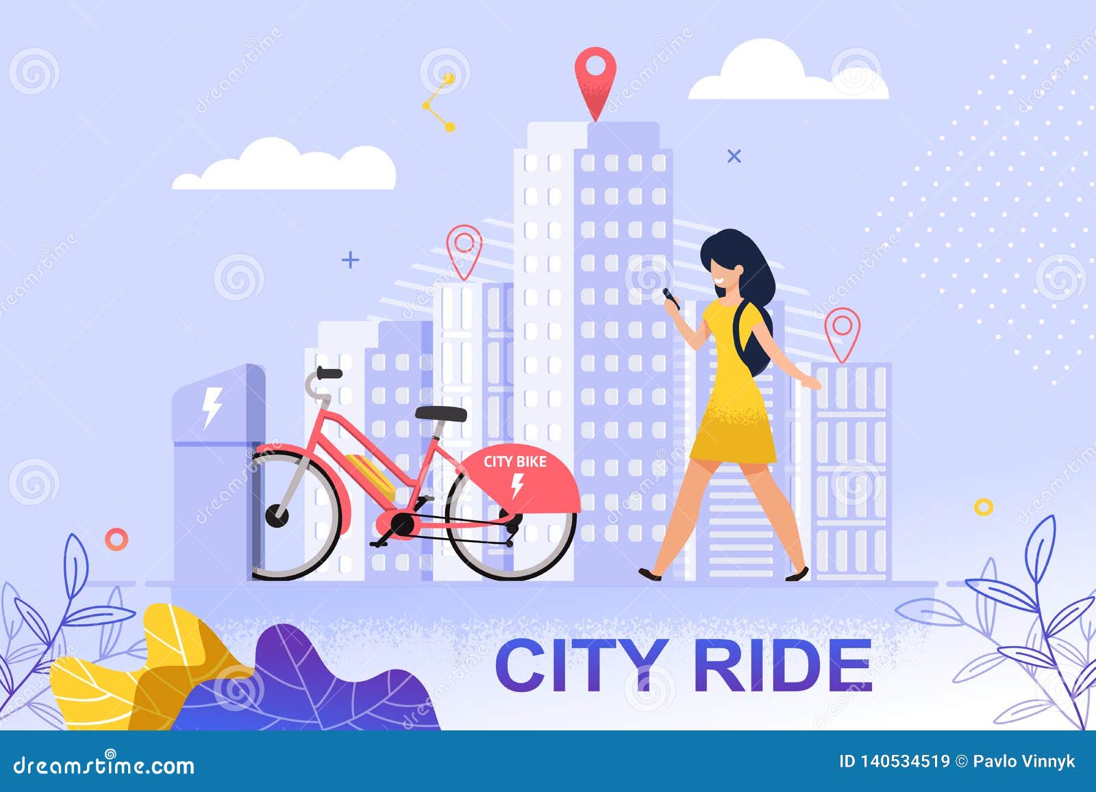 Flat Banner City Ride Red Bicycle Parking Lot Stock Vector Illustration Of Banner Page