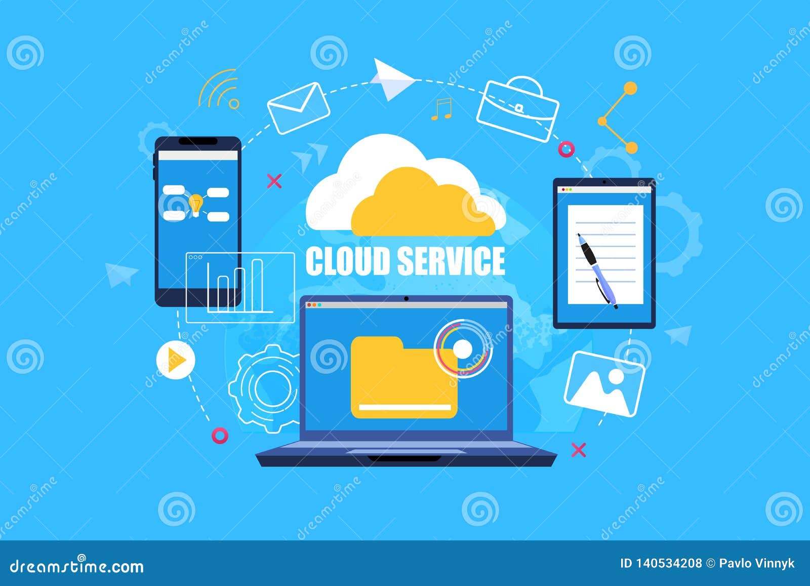 Flat Banner Cloud Service on Blue Background. Stock Vector ...