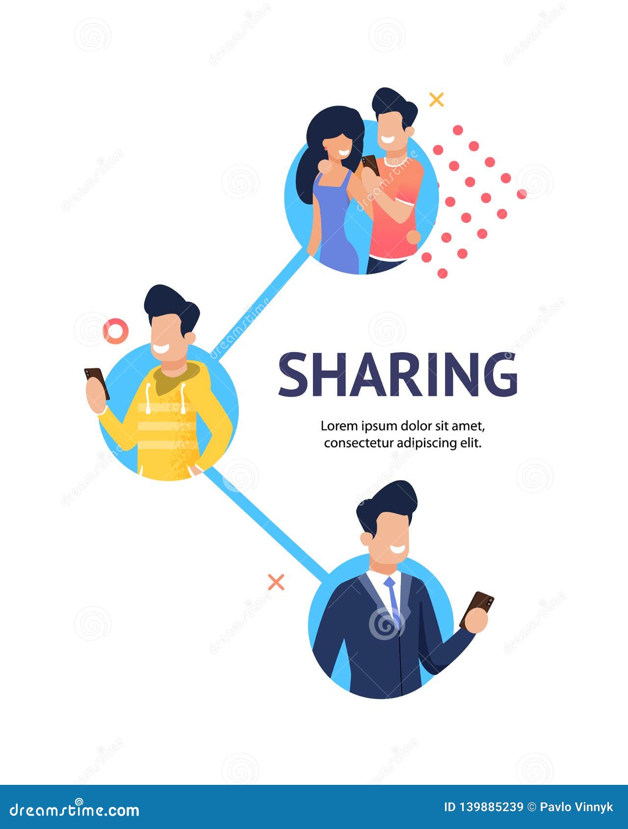 Flat Banner Group Happy People Sharing Relevant. Stock Vector ...