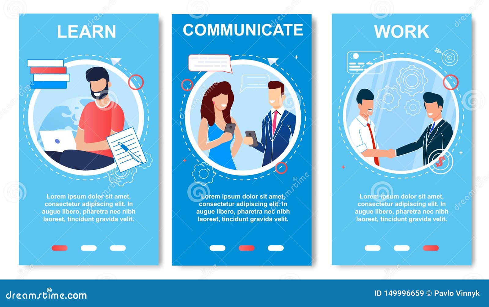 Flat Banner Written Learn, Work, Communicate. Stock Vector ...