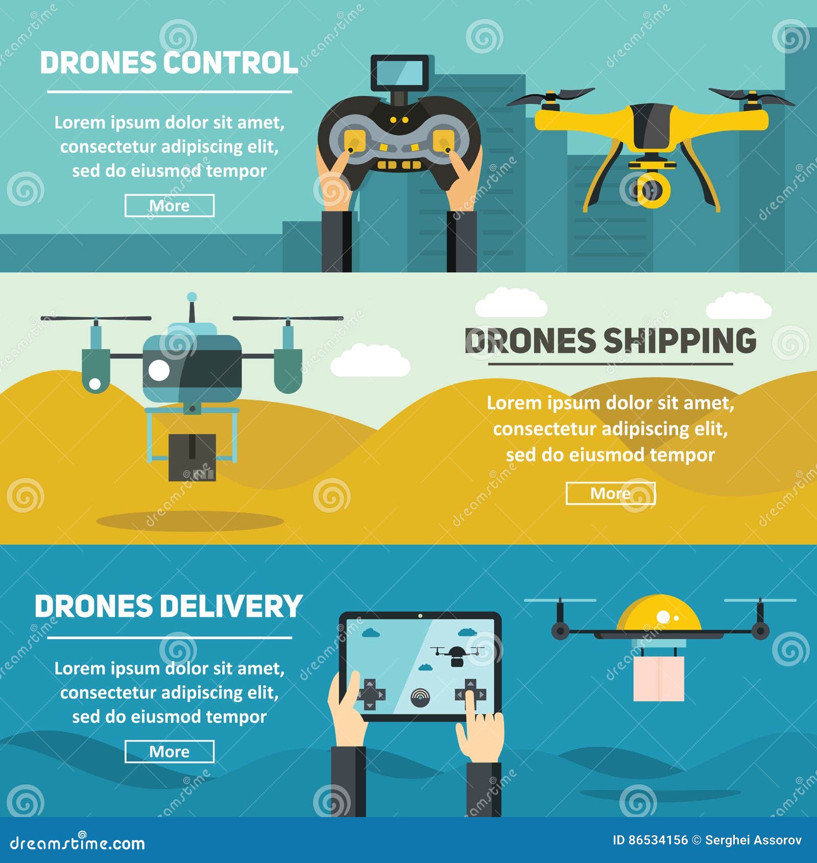 Flat Banners with Drones, Multicopters and Remote Control Stock Vector ...