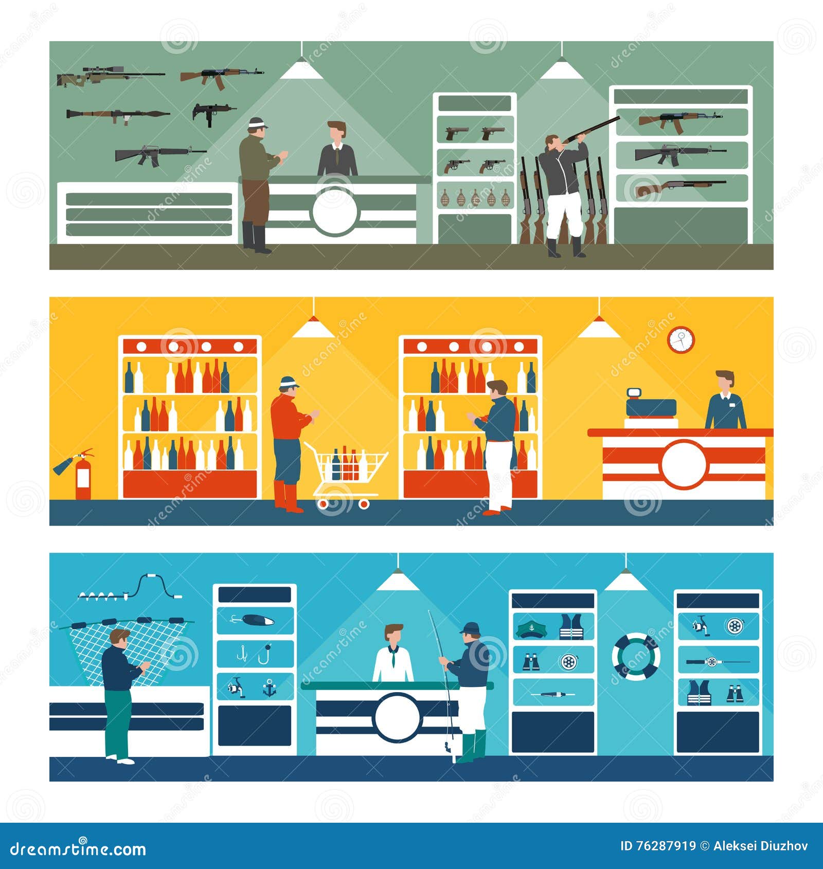 Flat Banners Shop Supermarket Stock Vector - Illustration of cart ...