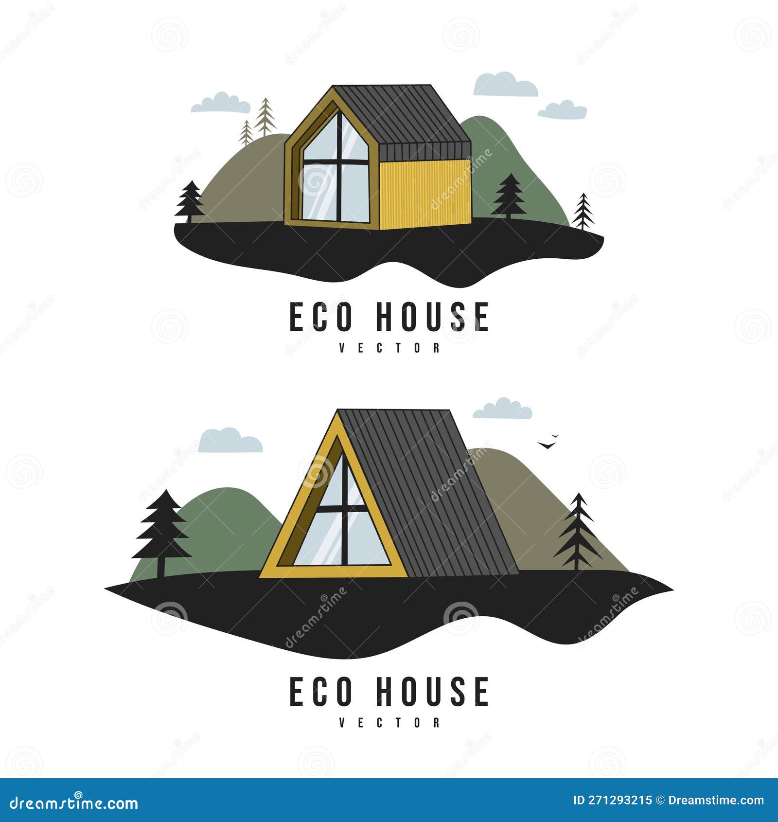 Flat Barnhouse and a-Frame Mini House Logo. Modern, Two-storey House in ...