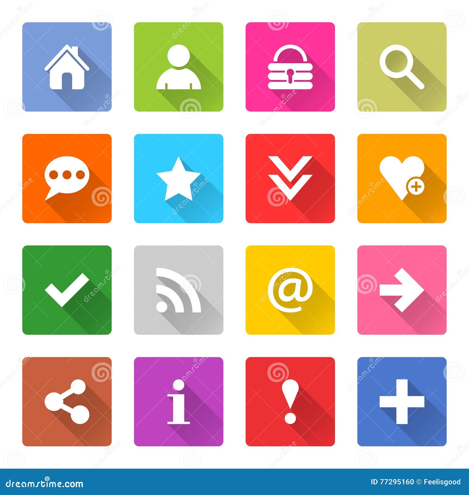 Flat Basic Icon Set Rounded Square Web Button Stock Vector ...