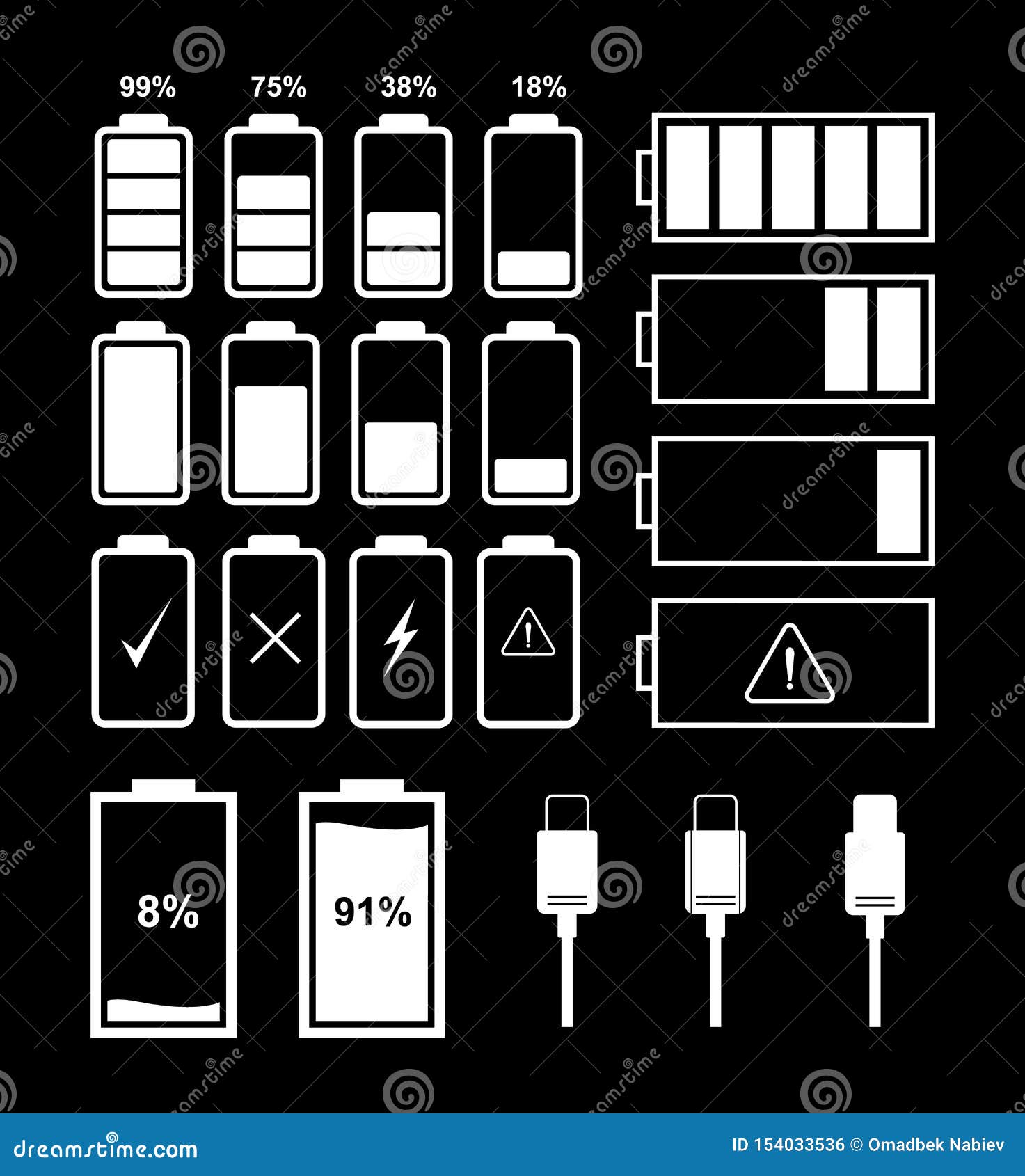 Set of Battery Level Indicator Icons. Stock Vector - Illustration of ...