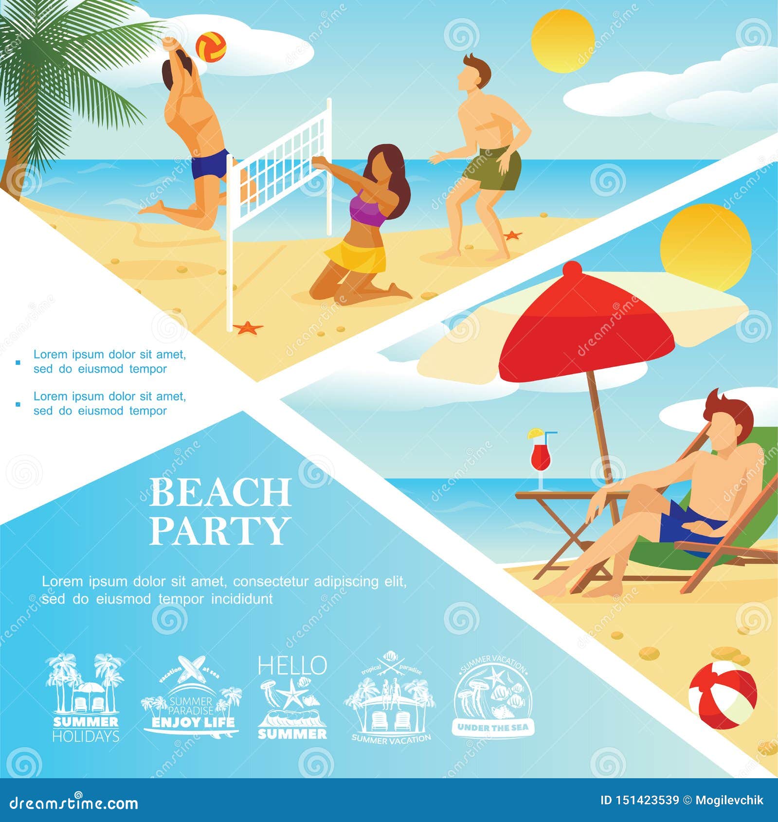Flat Beach Vacation Template Stock Vector - Illustration of party ...