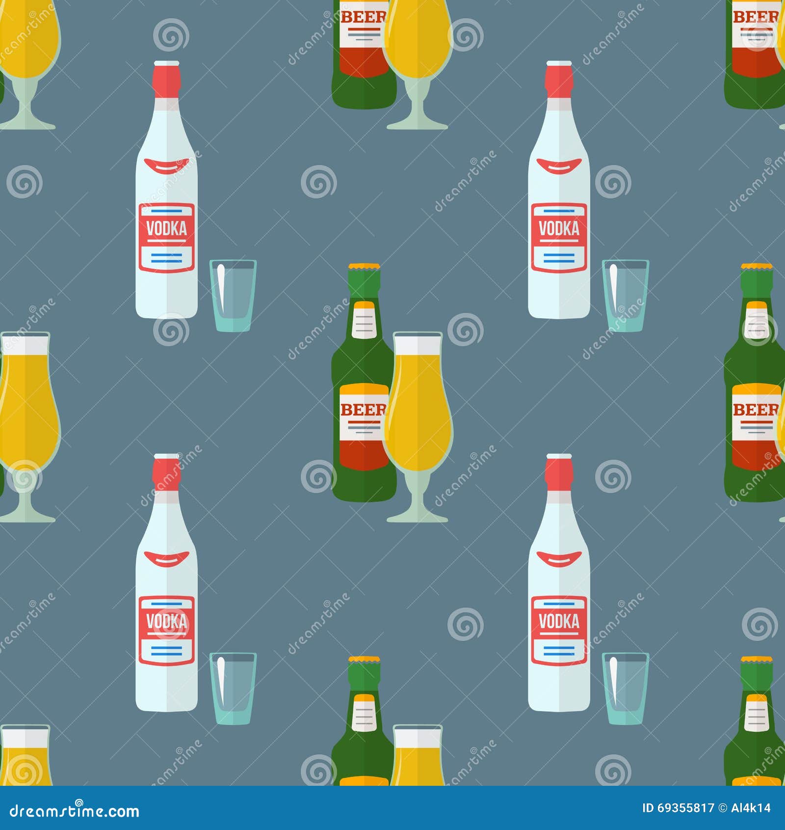 Vodka Bottles And Alcohol Drop Seamless Pattern. Line Art Style ...