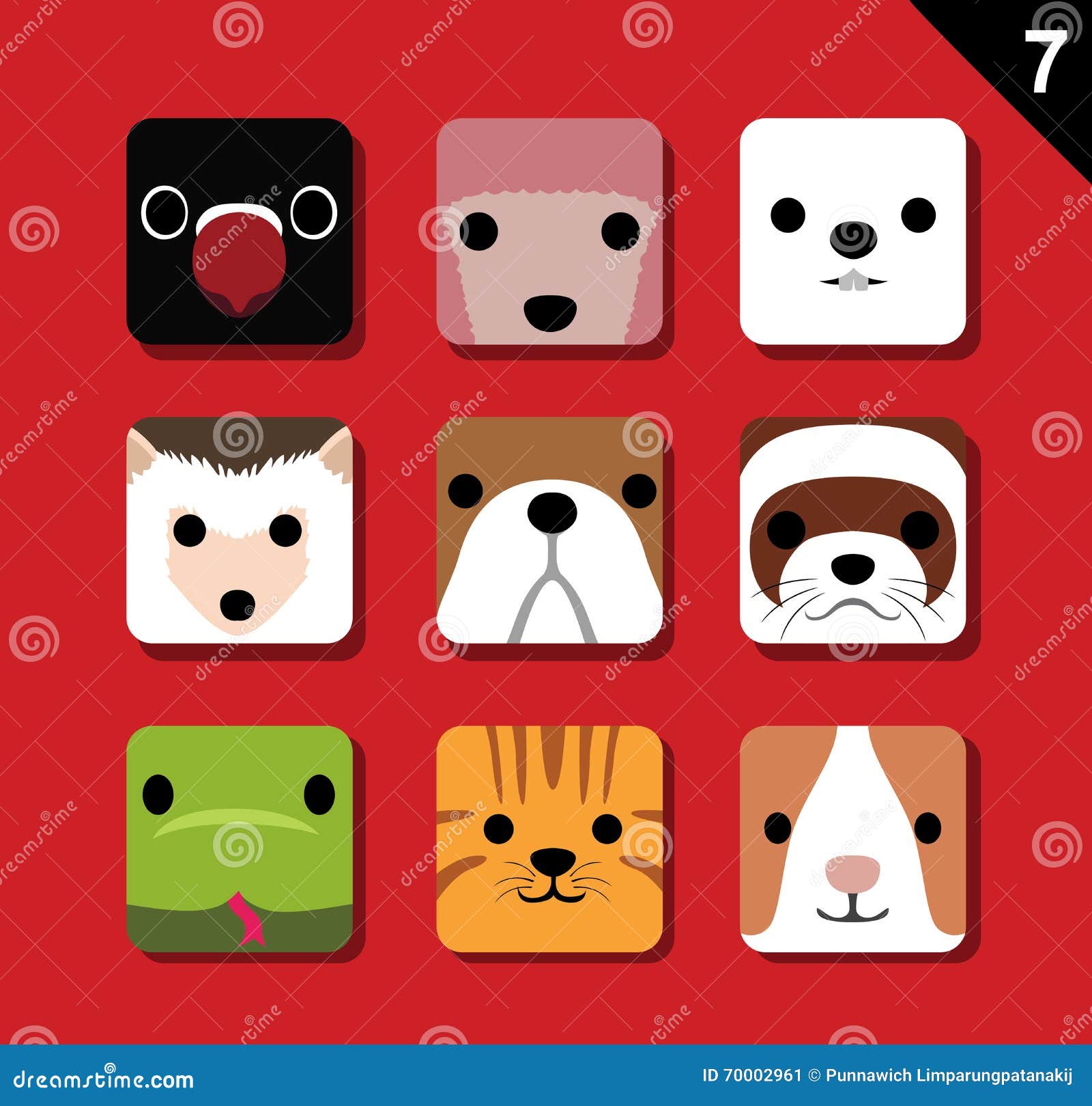 Flat Big Animal Faces Application Icon Cartoon Vector Set 7 (Pet) Stock ...