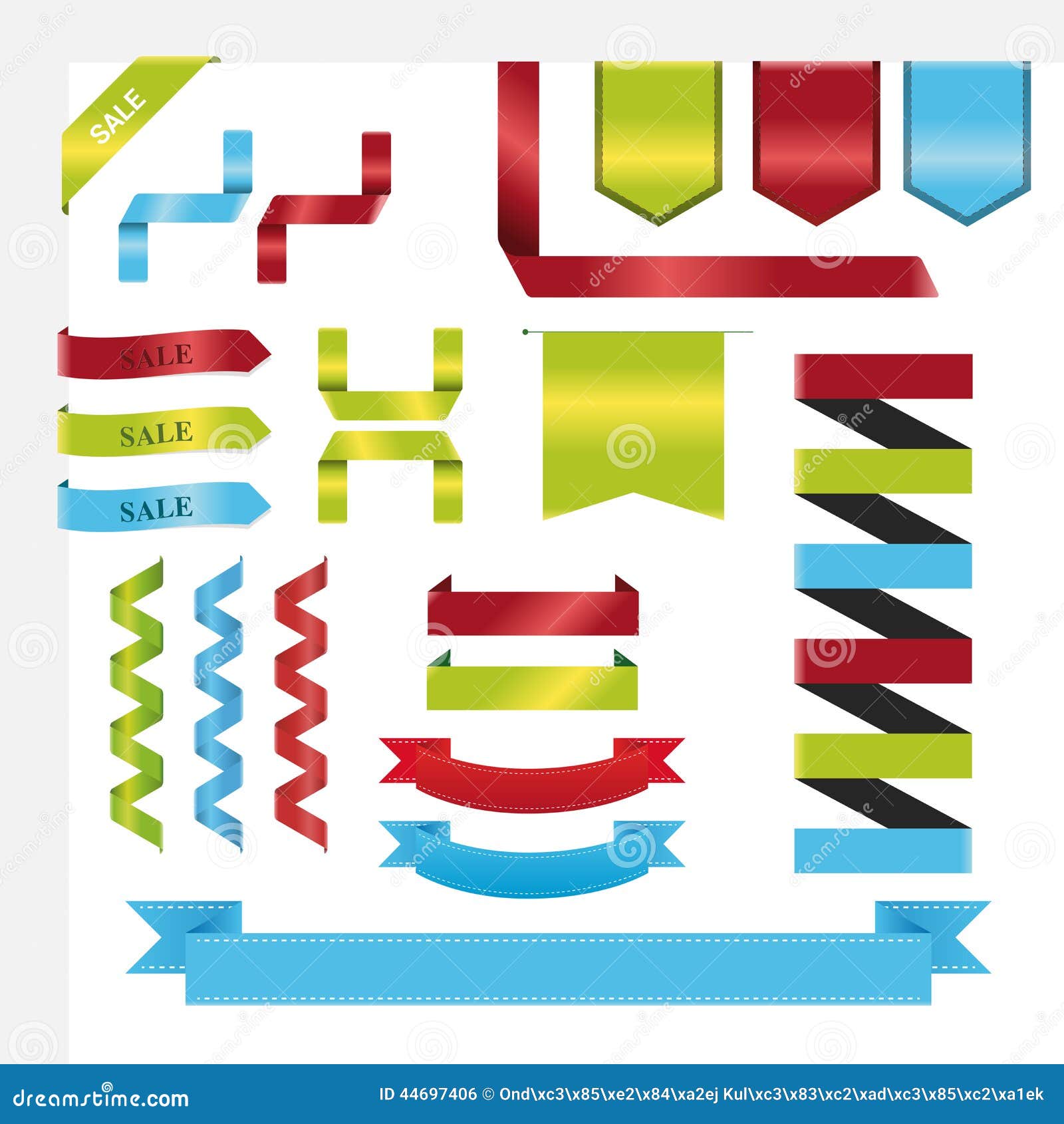 Flat Big Ribbons Set Vector in Blue, Green, Red Colors Vector Stock ...