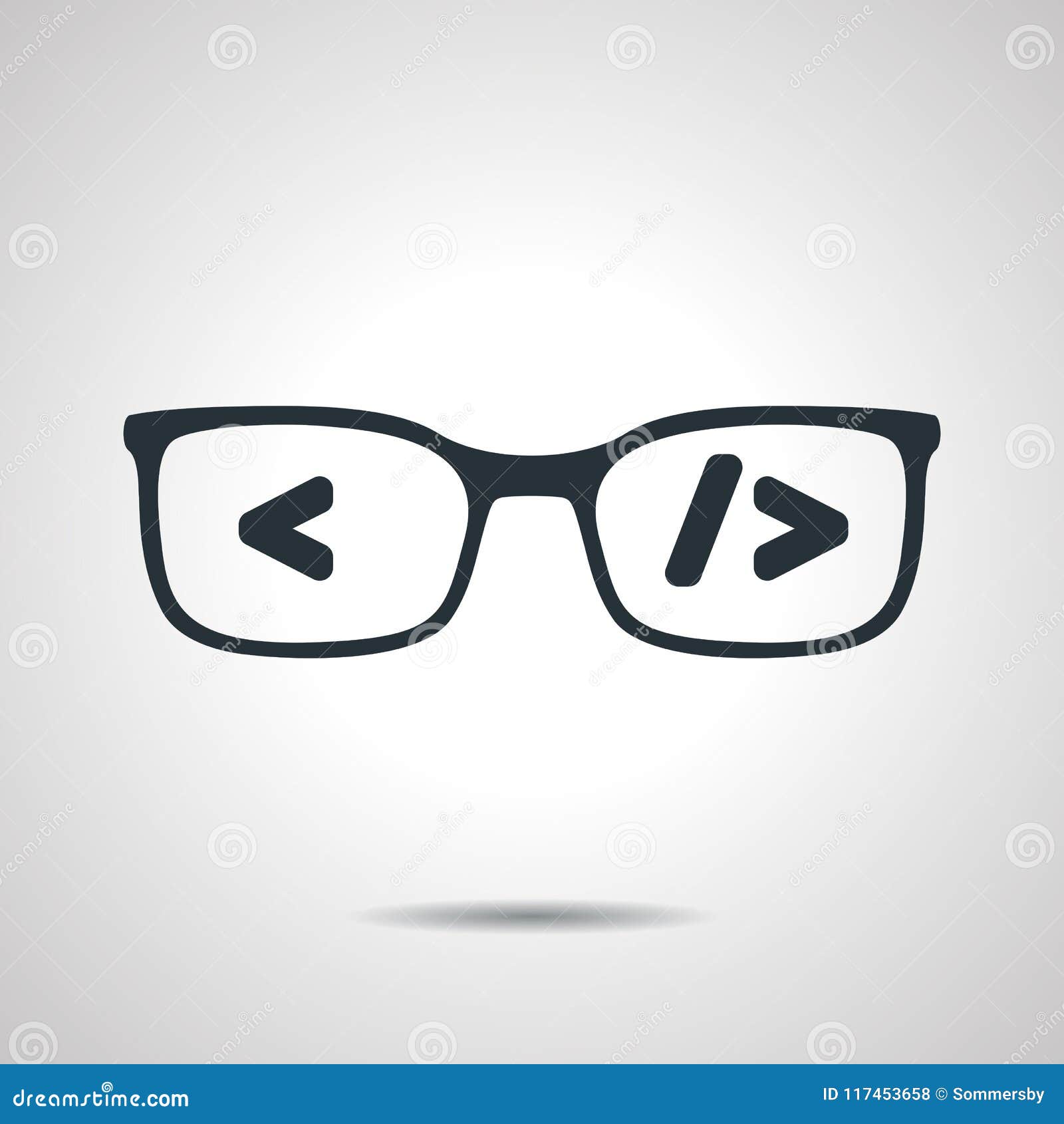 Flat Black Glasses with Code. Coder or Programmer Symbol Stock Vector ...
