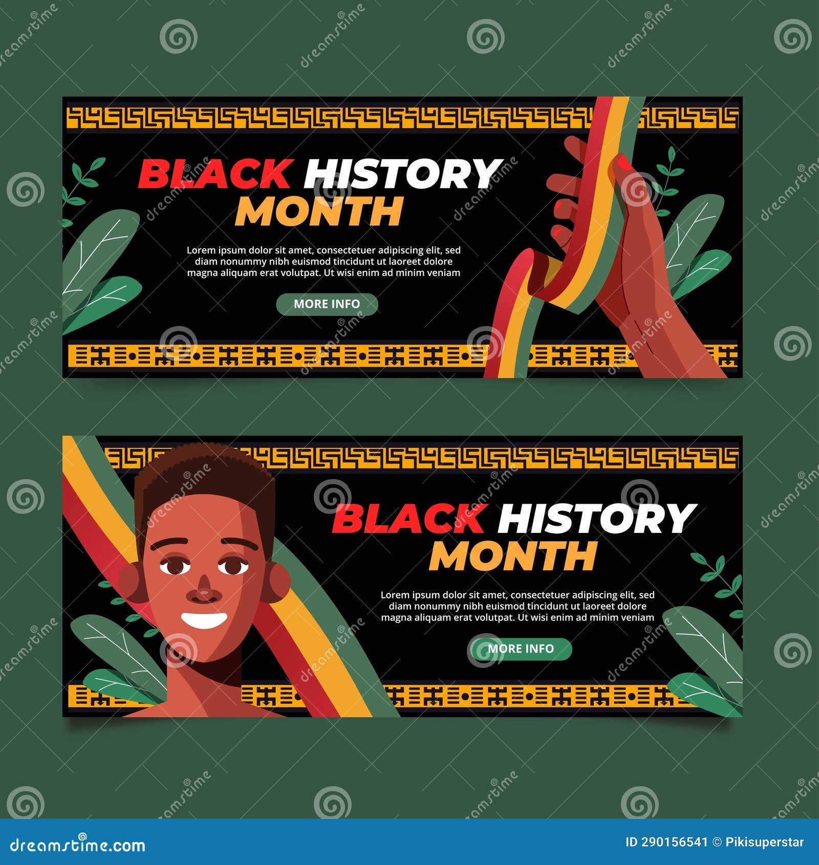 Flat Black History Month Horizontal Banners Set Vector Design Stock ...