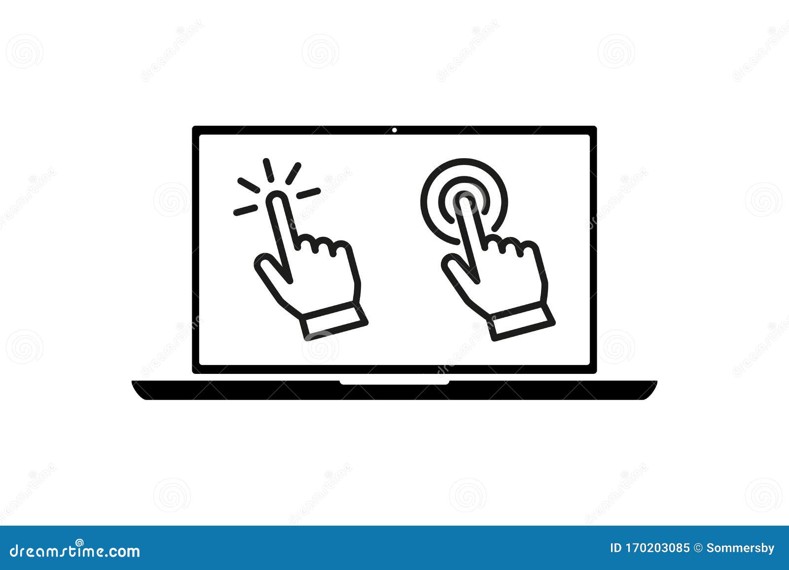 Flat Black Laptop Icon with Set Hand Pointer or Mouse Cursor Push ... Flat Black Laptop Icon with Set Hand Pointer or Mouse Cursor Push ...