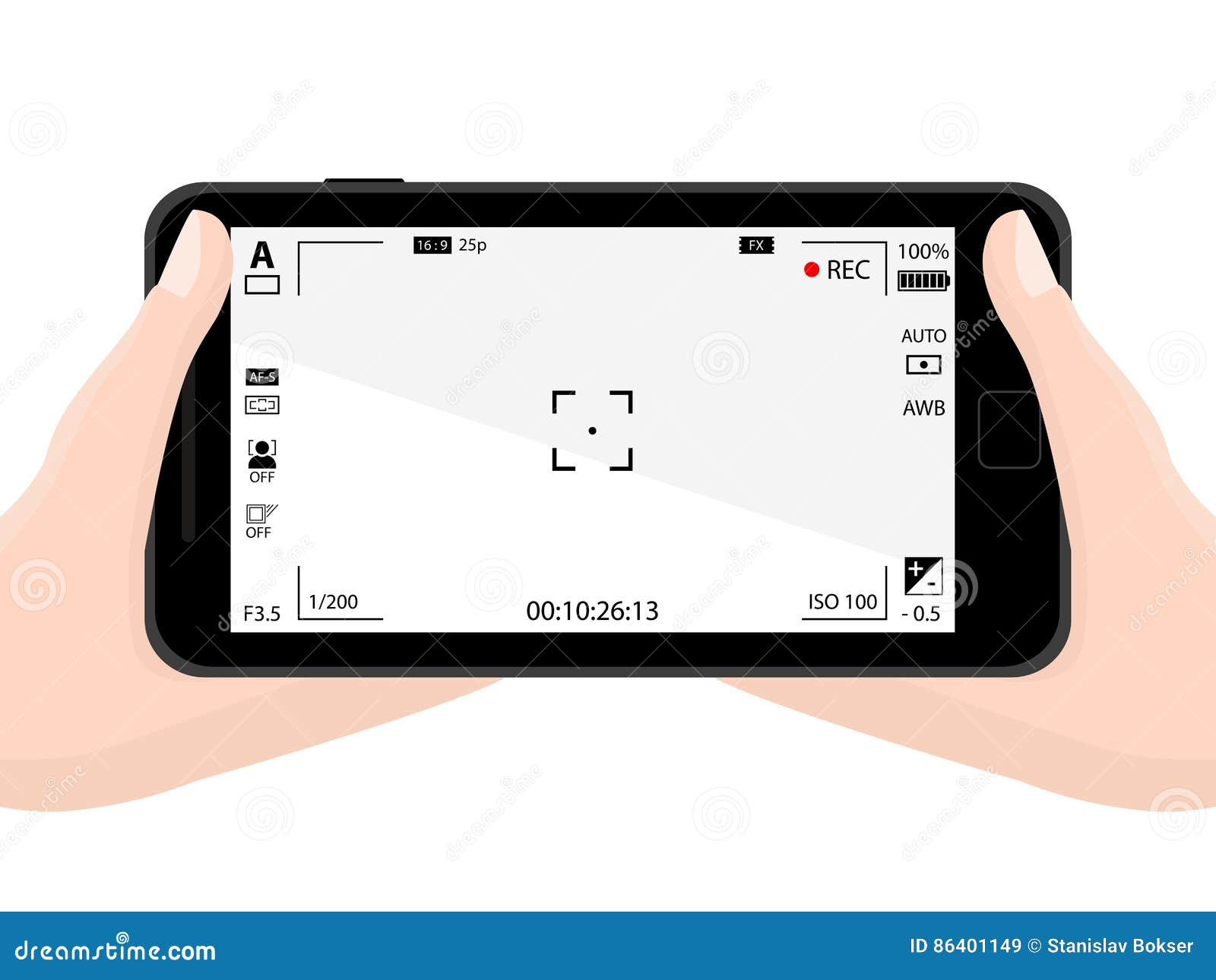 Flat Black Modern Mobile Phone with Focusing Screen with Settings in ...